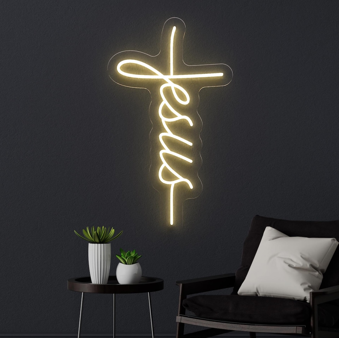 Jesus Neon Sign, Cross-shaped LED Light, Religious Home Decor ...