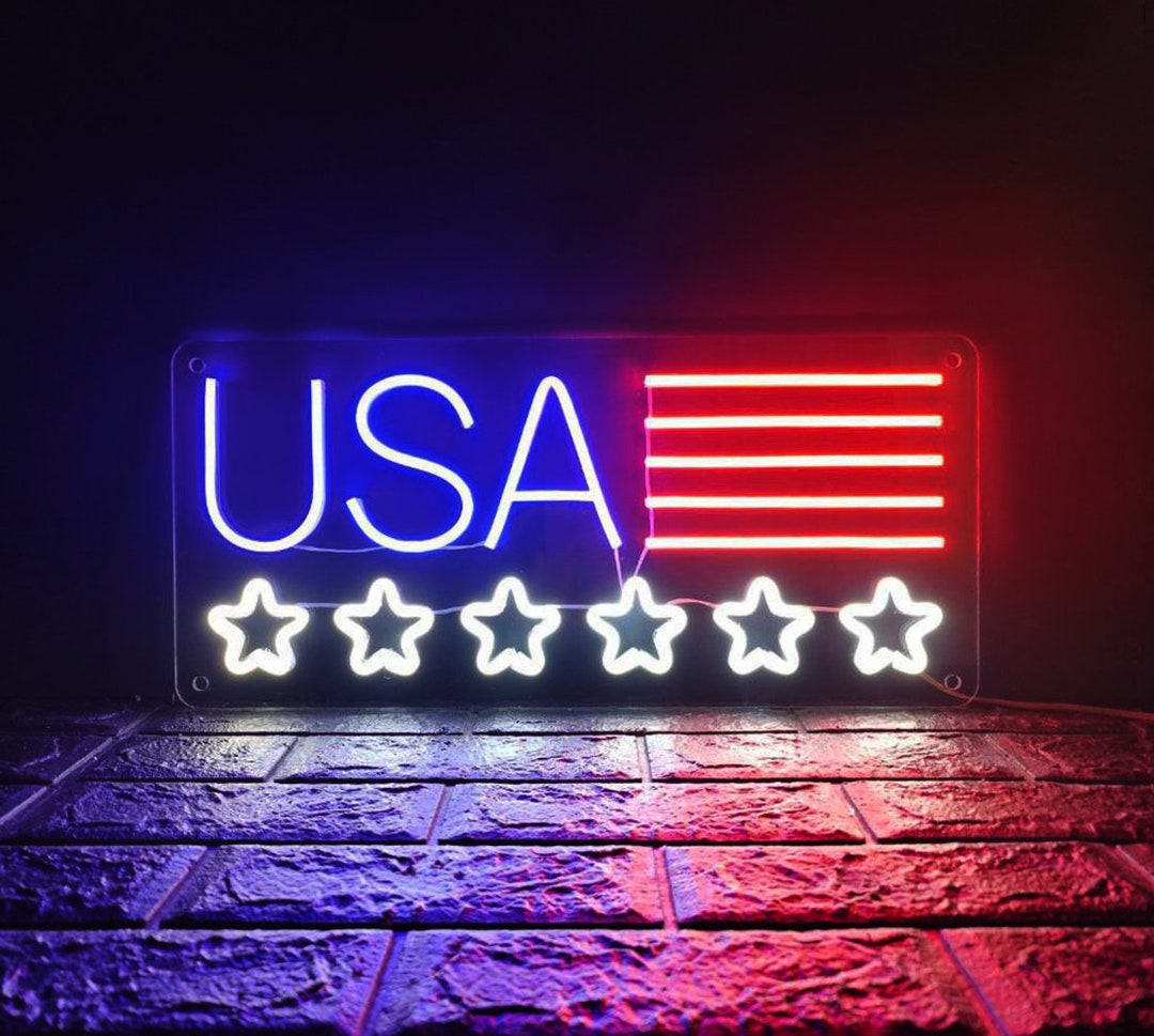 USA Flag Neon Sign, Patriotic LED Sign, 4th of July Wall Decor, Neon ...