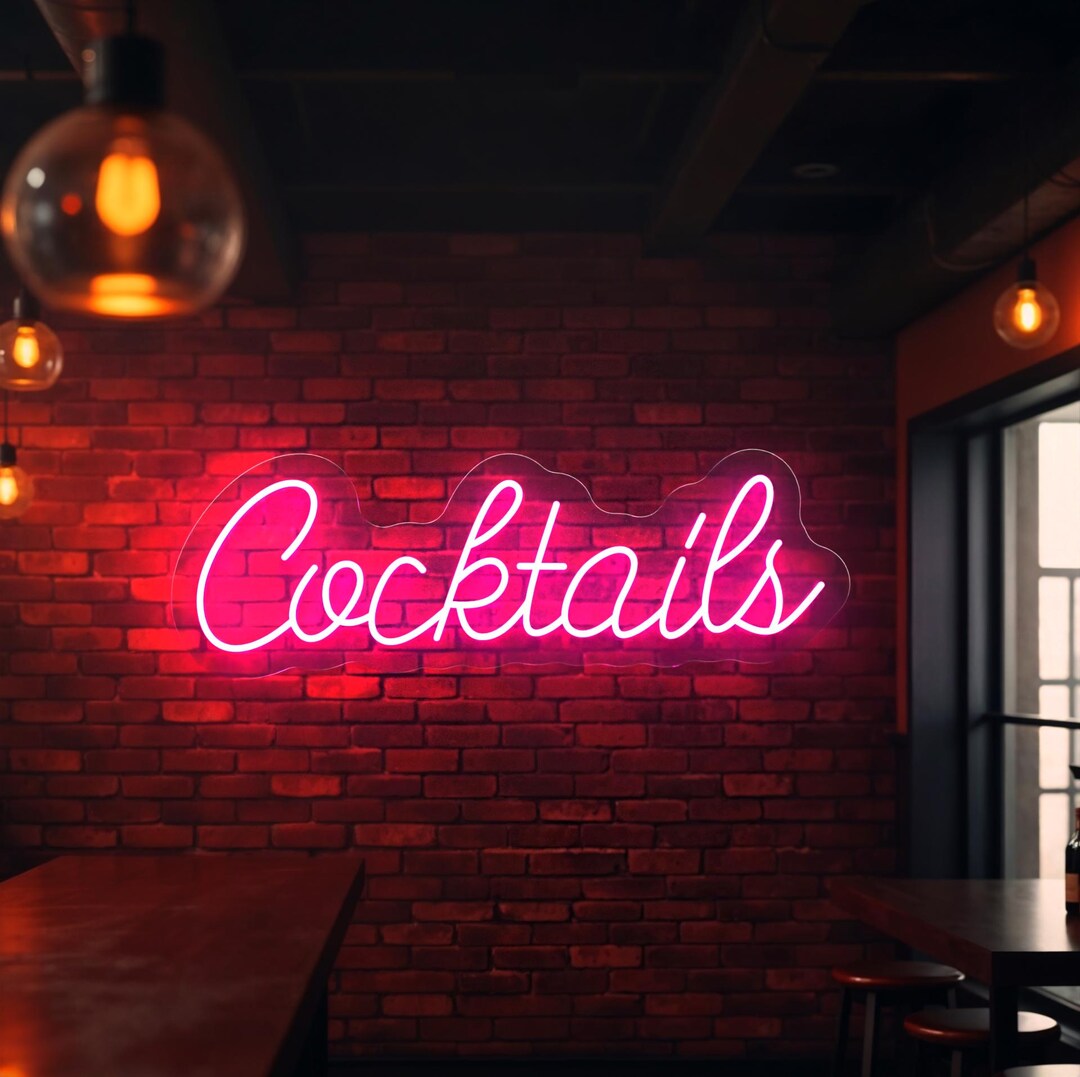 Cocktails Neon Sign, LED Bar Decor, Cocktail Lounge Light, Home Bar ...