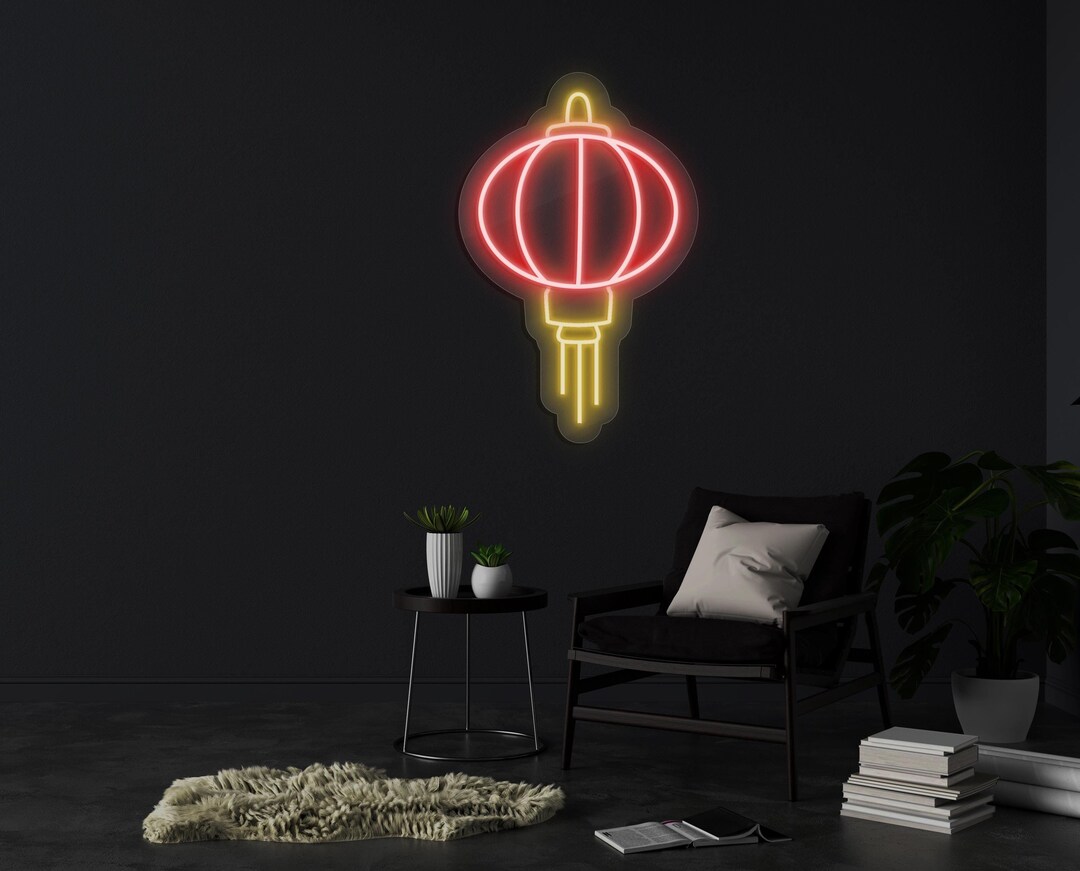 Chinese Lantern Neon Sign, LED Light up Sign, Oriental Wall Art, Asian ...