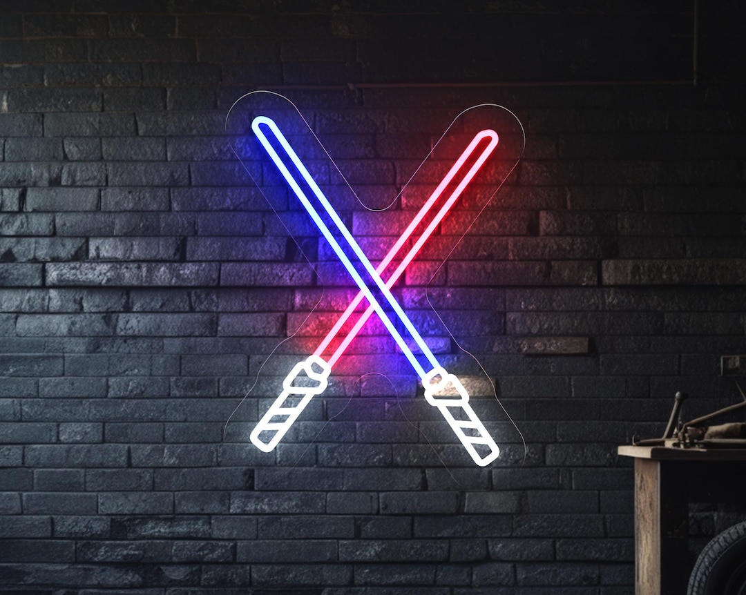 Crossed Lightsabers Neon Sign, LED Light up Lightsaber Wall Art, Game ...