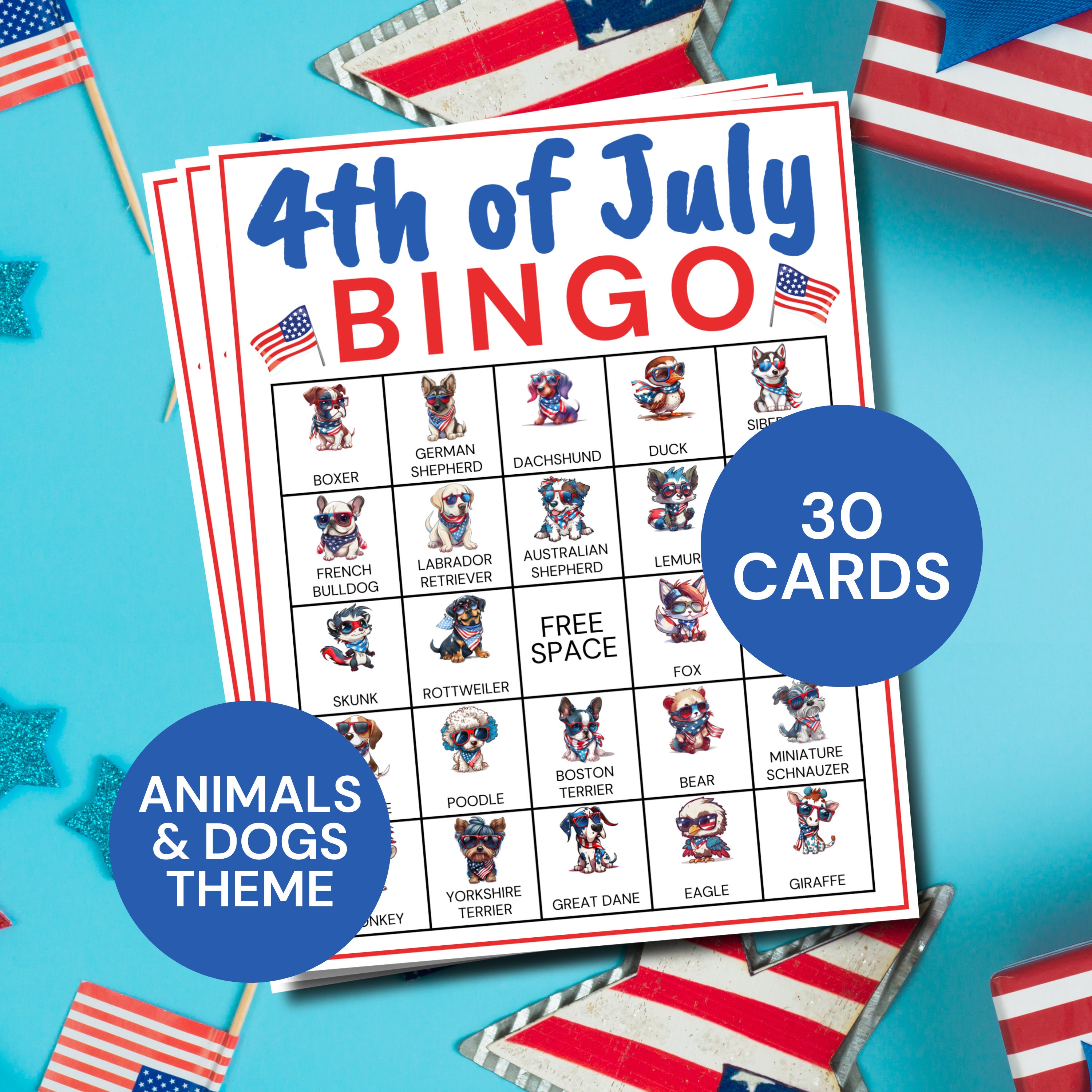 Fourth of July Bingo Cards Printable Game, 30 July 4th Bingo, Red White ...