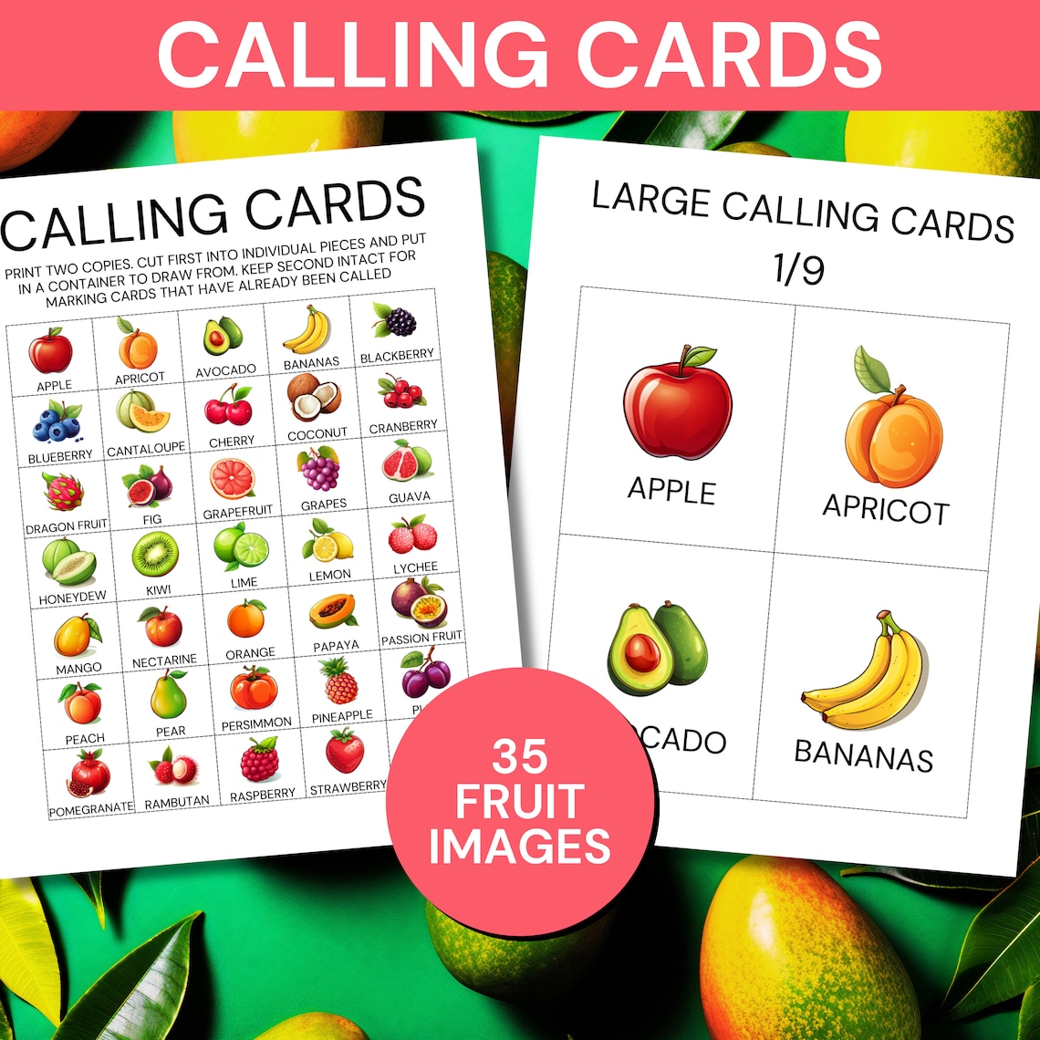 Fruit Bingo Cards Printable Game, 30 Fruit Bingo Board Game, Learn ...