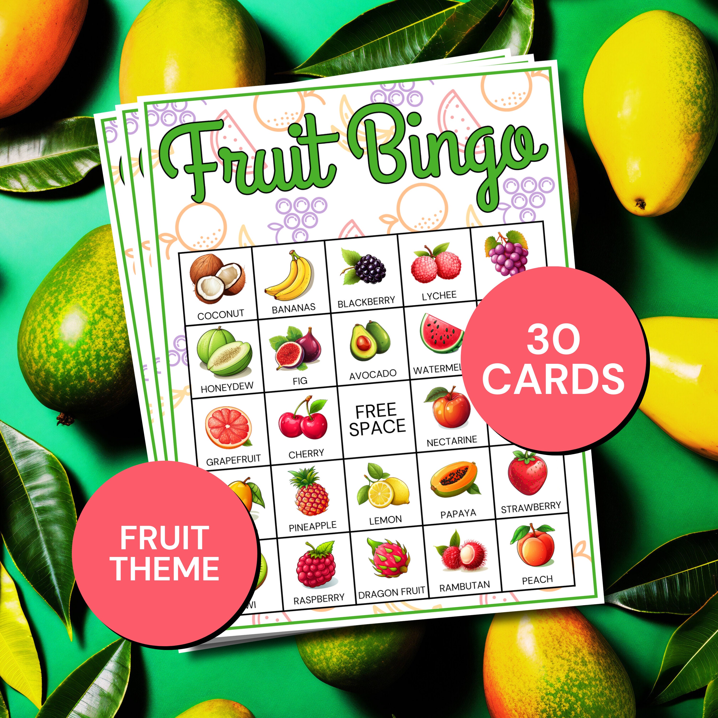 Fruit Bingo Cards Printable Game, 30 Fruit Bingo Board Game, Learn ...