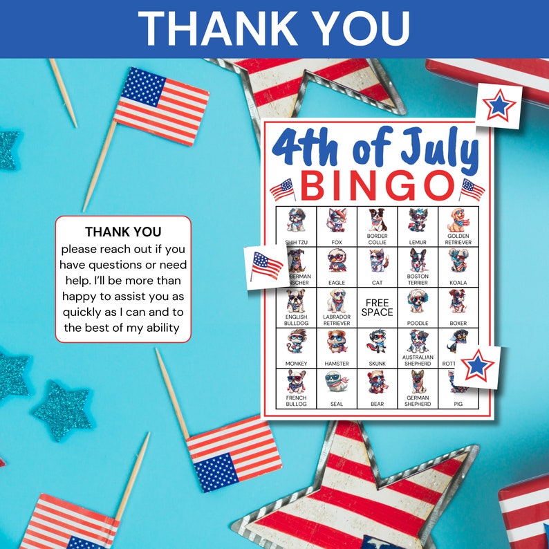 Fourth of July Bingo Cards Printable Game, 30 July 4th Bingo, Red White ...
