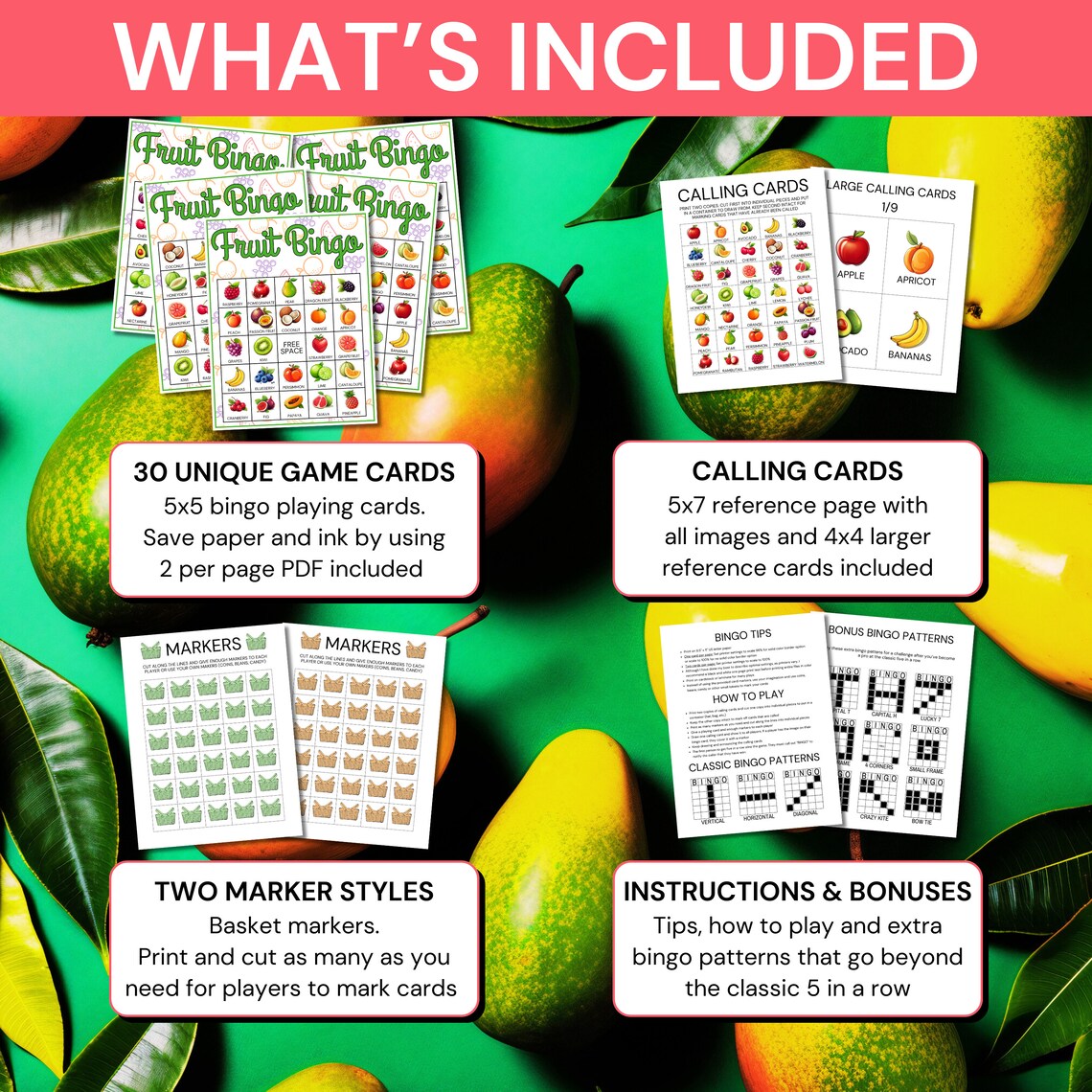 Fruit Bingo Cards Printable Game, 30 Fruit Bingo Board Game, Learn ...