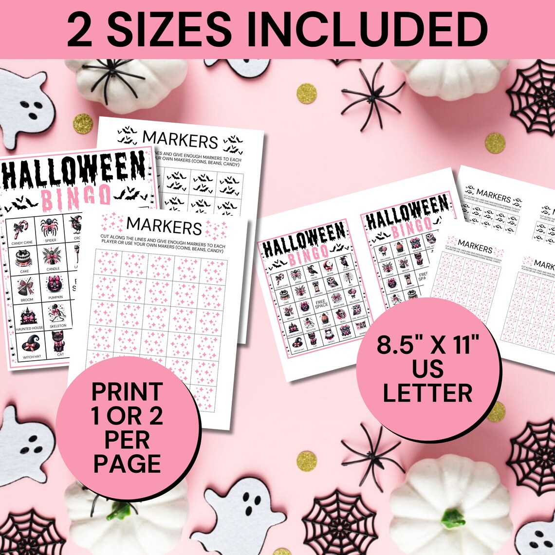 Halloween Bingo Cards Printable Game, 30 Pink Halloween Party Game ...