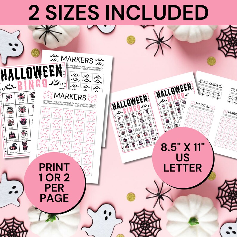 Halloween Bingo Cards Printable Game, 30 Pink Halloween Party Game ...