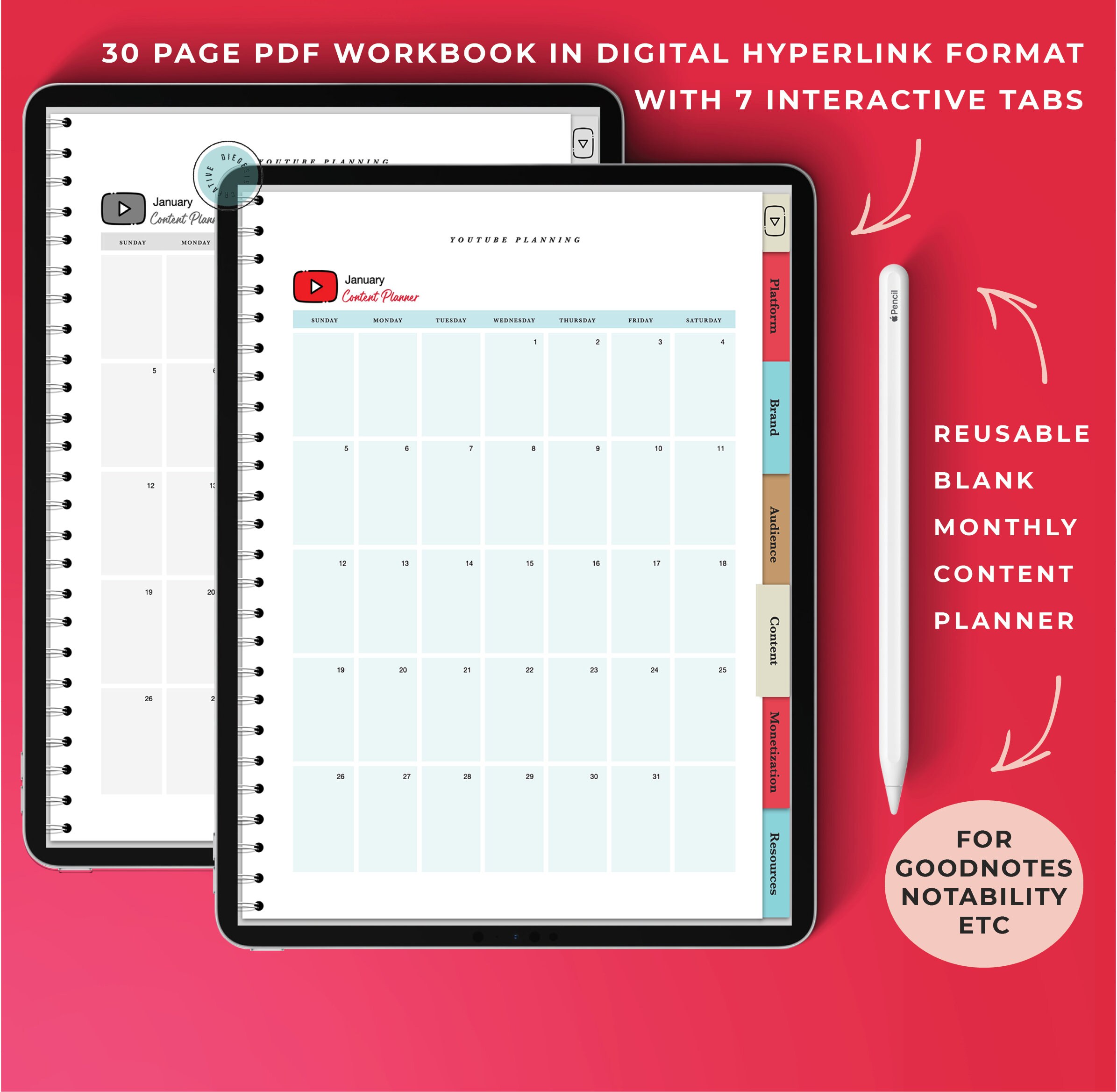 Youtube Digital Planner and Workbook Value Kit | Video & Content ...