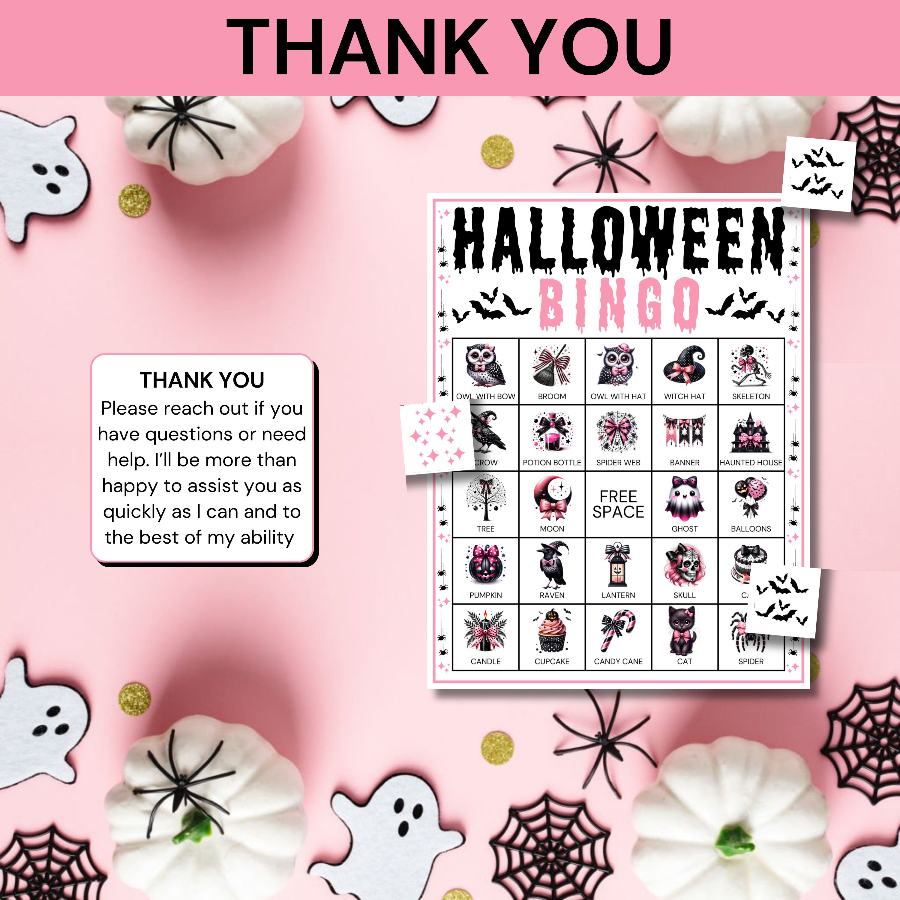 Halloween Bingo Cards Printable Game, 30 Pink Halloween Party Game ...
