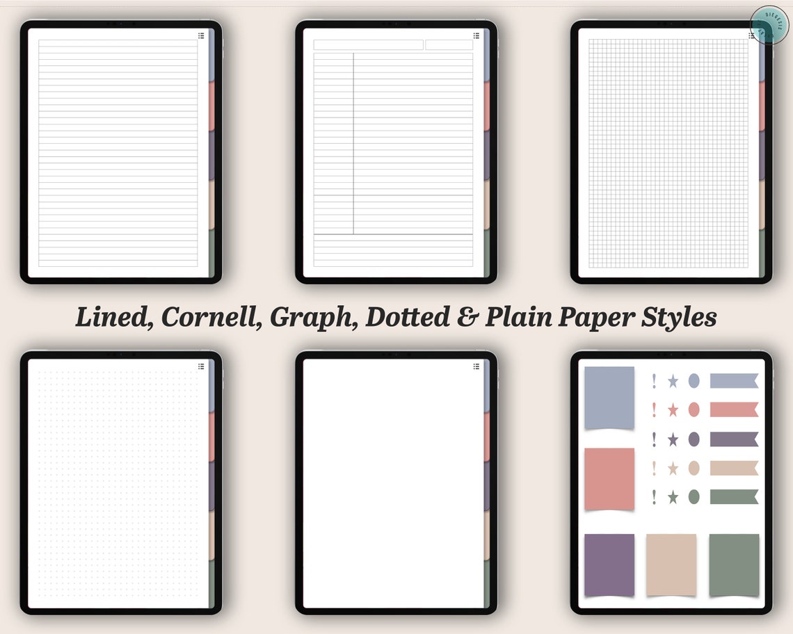 5 Subject Digital Notebook | 5 Paper Styles, 10 Covers & Digital ...