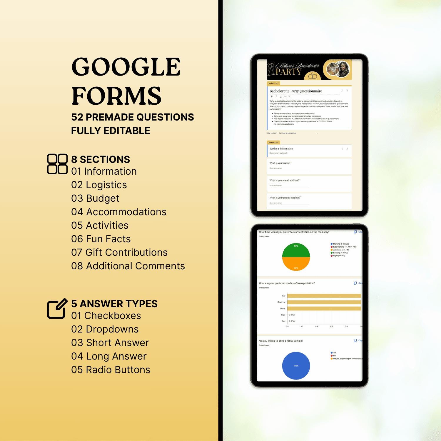 Google Forms Bachelorette Party Questionnaire Google Forms Template ...