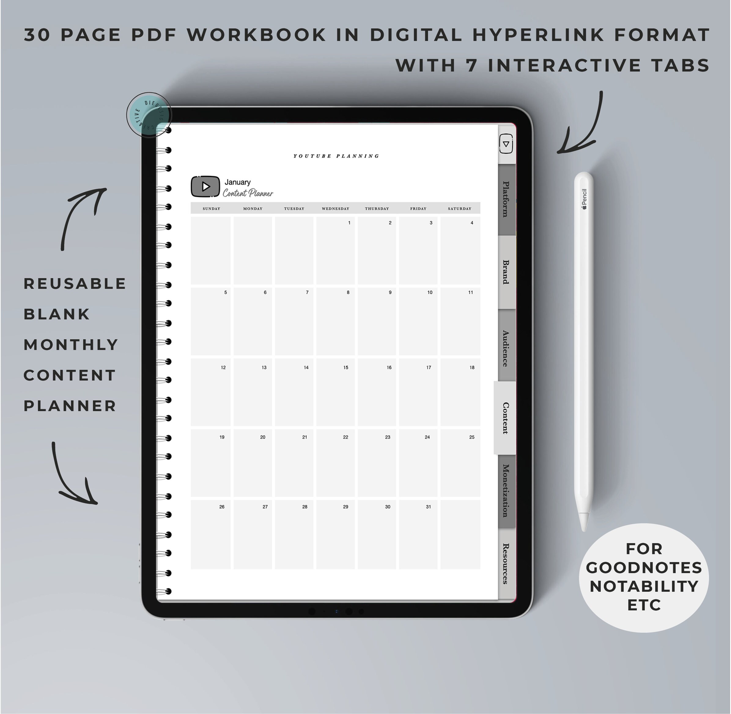 Youtube Digital Planner and Workbook Kit | B&W Video and Content ...