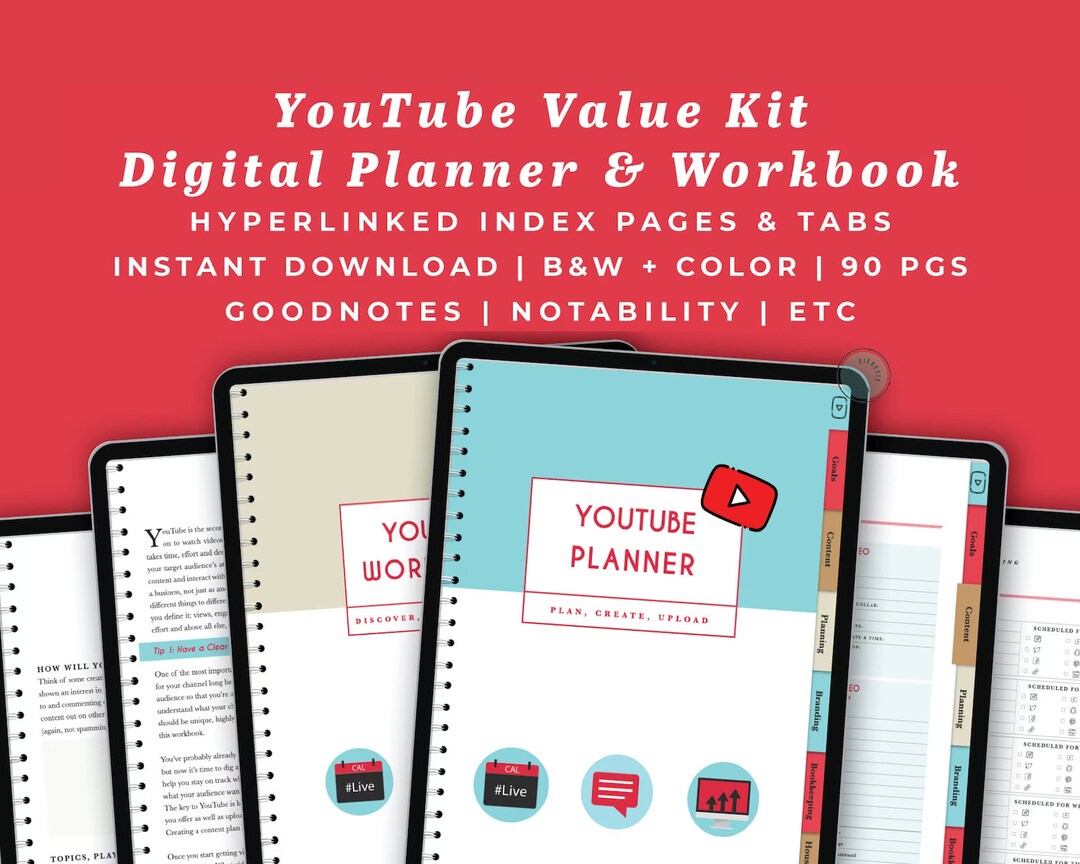 Youtube Digital Planner and Workbook Value Kit | Video & Content ...