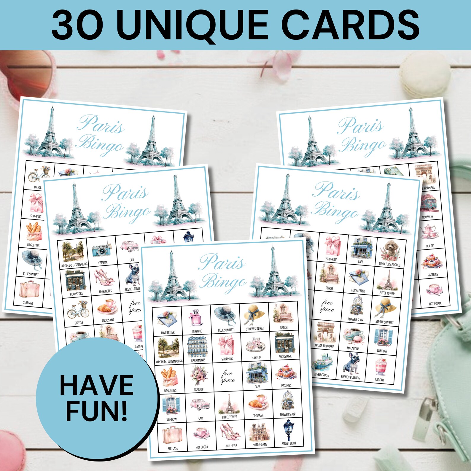 Paris Bingo Cards Printable Game, 30 France Travel Bingo Board Game ...