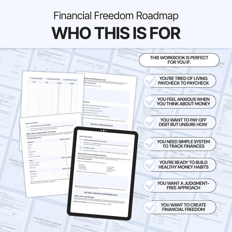 Financial Freedom Roadmap Google Docs Money Workbook Financial Planner ...