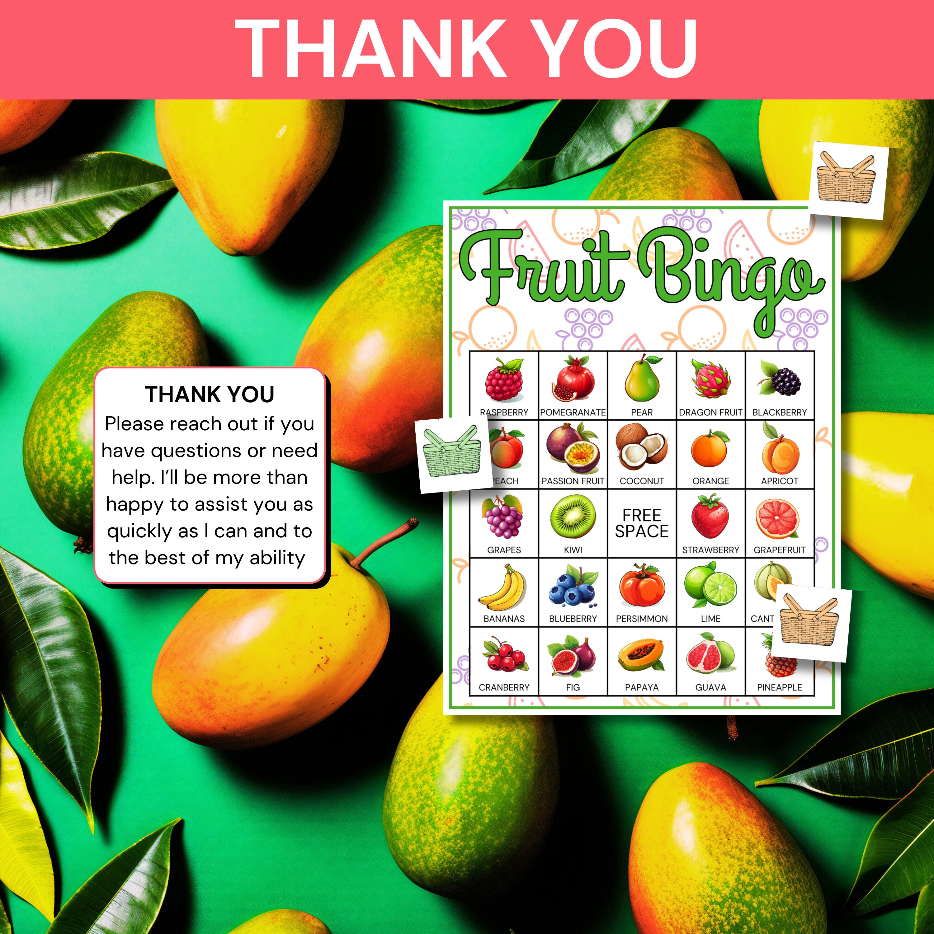 Fruit Bingo Cards Printable Game, 30 Fruit Bingo Board Game, Learn ...