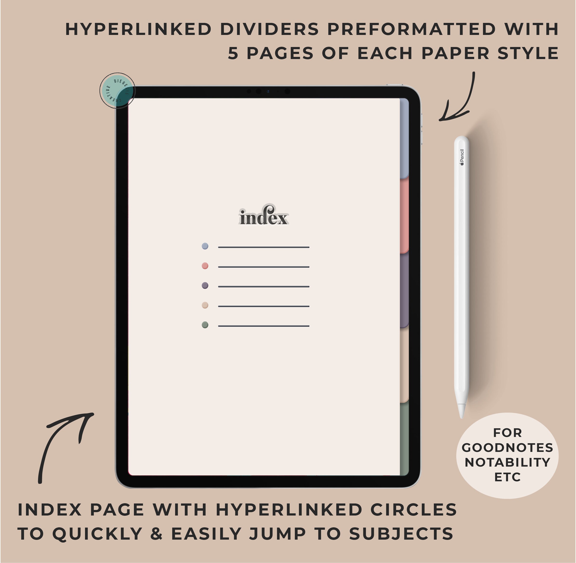 5 Subject Digital Notebook | 5 Paper Styles, 10 Covers & Digital ...
