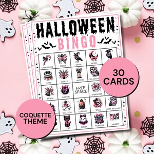 Halloween Bingo Cards Printable Game, 30 Pink Halloween Party Game ...
