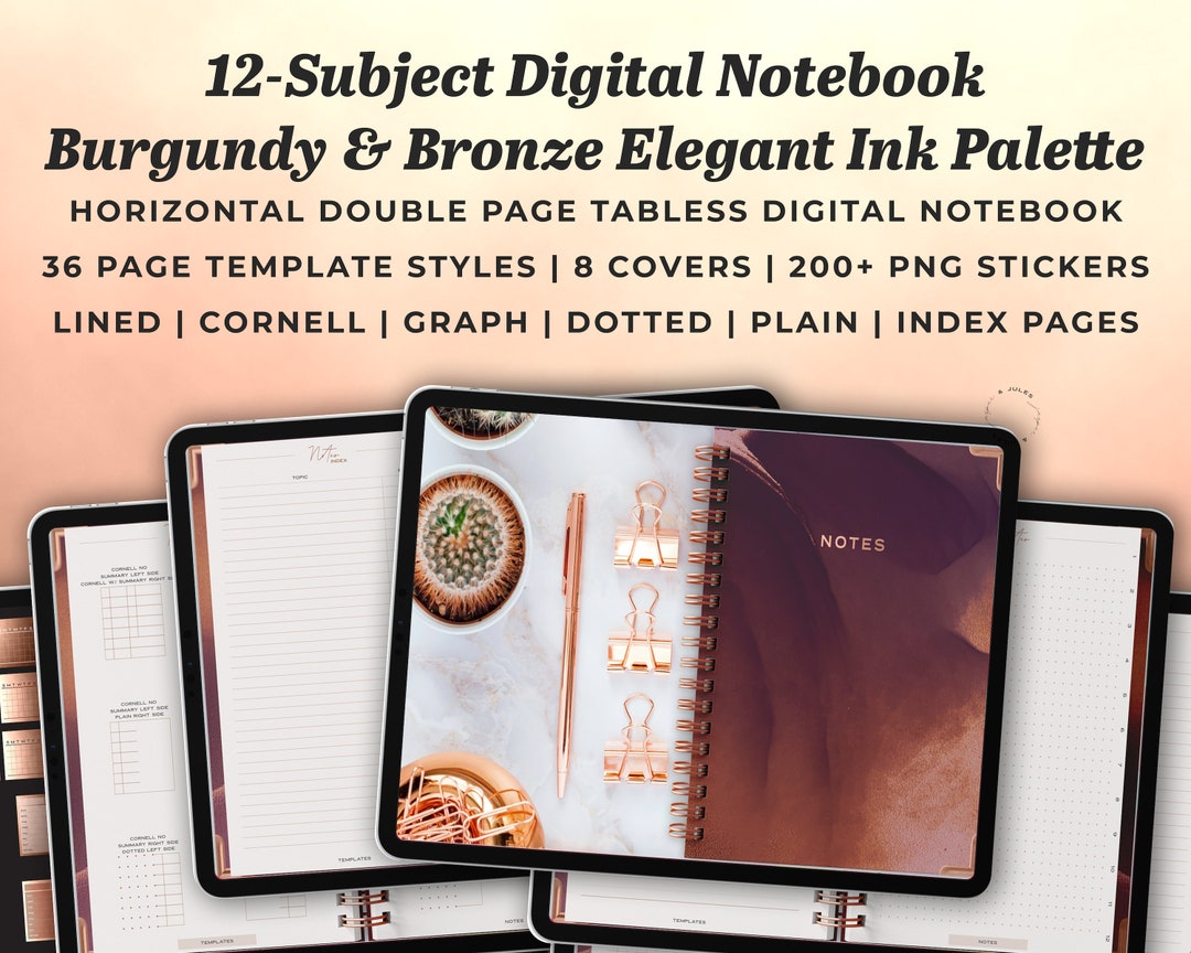 12-subject Digital Notebook | Horizontal Double Page Layout, 36 Page ...