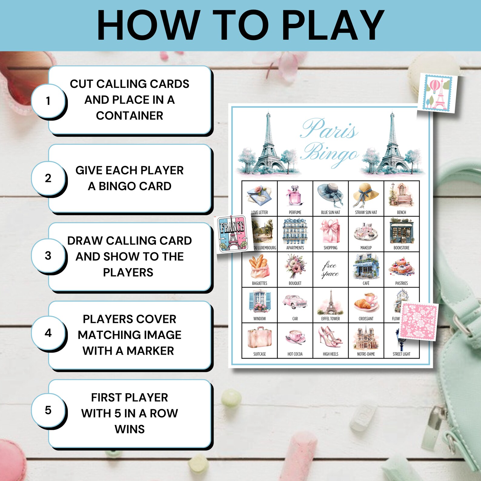 Paris Bingo Cards Printable Game, 30 France Travel Bingo Board Game ...