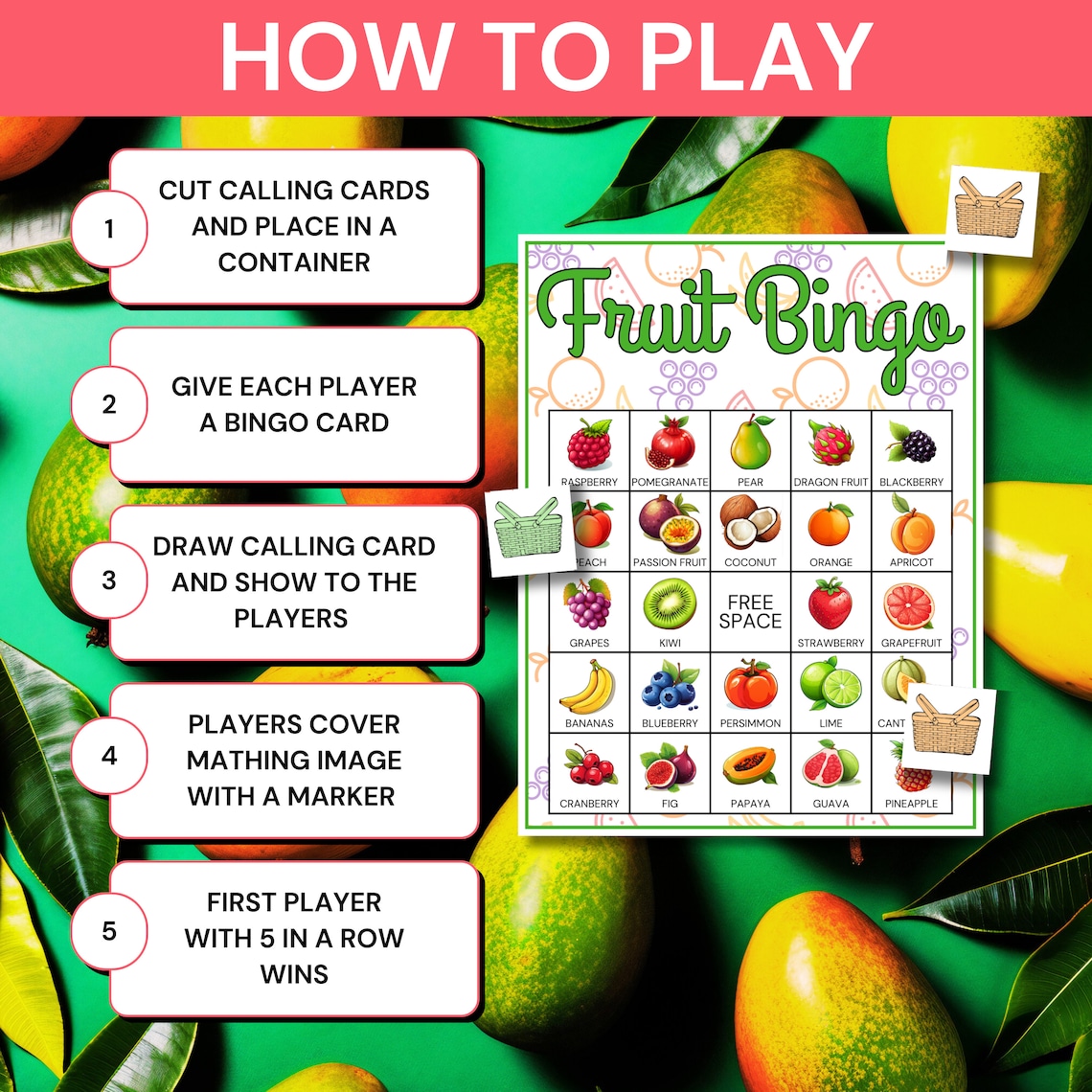Fruit Bingo Cards Printable Game, 30 Fruit Bingo Board Game, Learn ...
