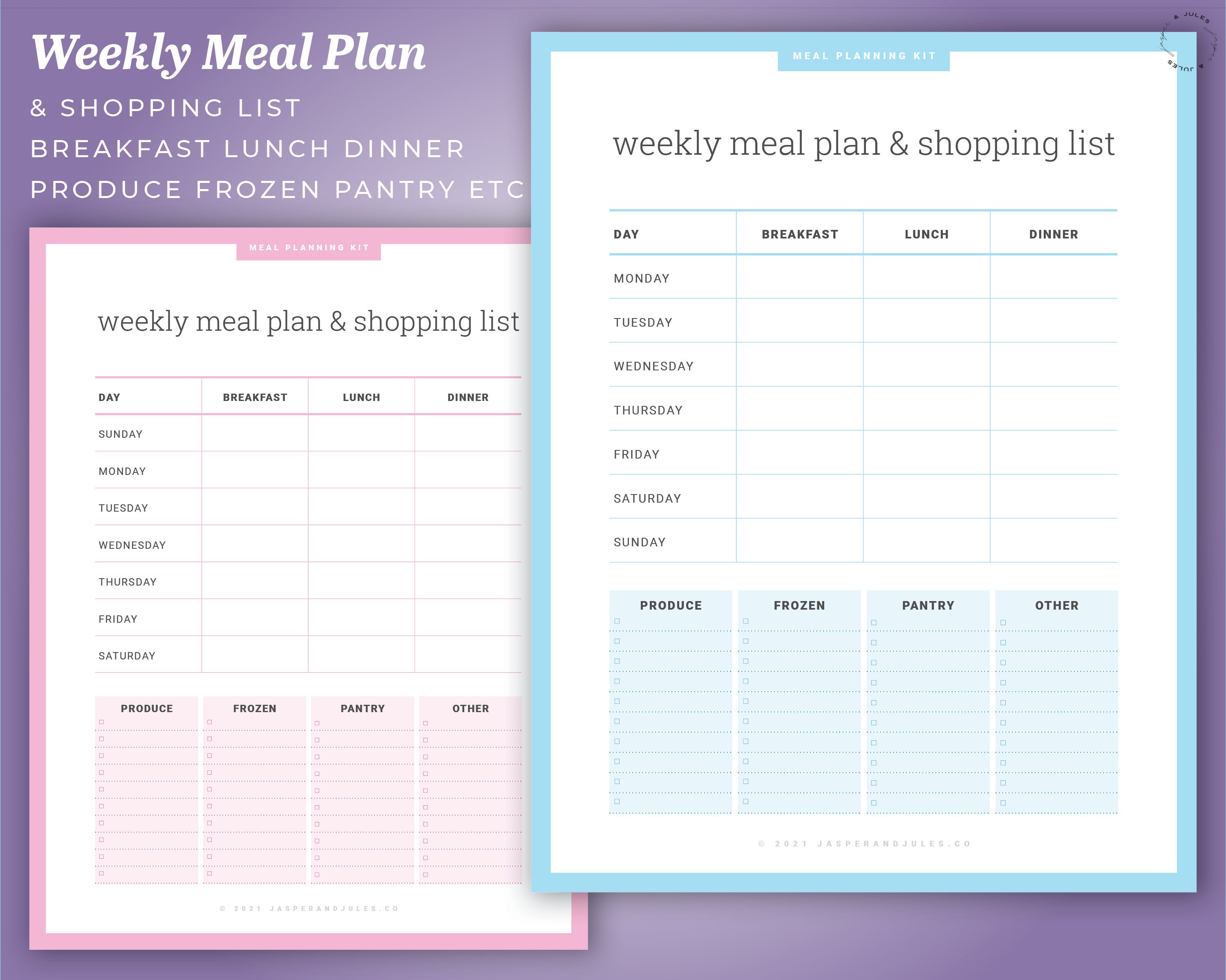 Meal Plan Kit: Editable Weekly Meal Plan Shopping List Recipe Cards ...