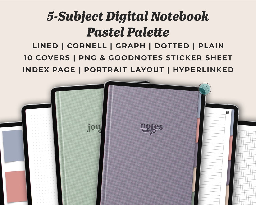 5 Subject Digital Notebook | 5 Paper Styles, 10 Covers & Digital ...
