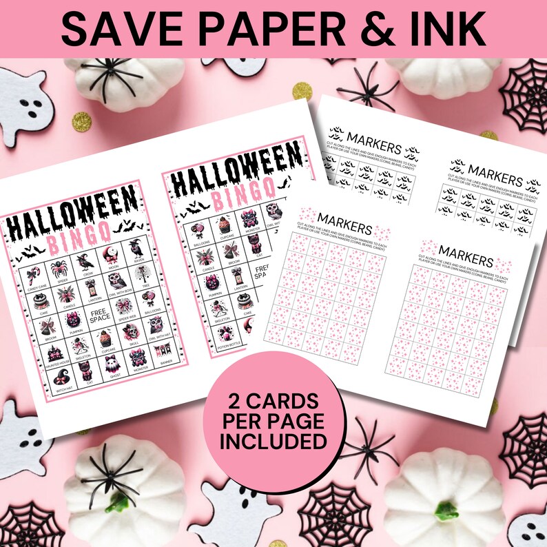 Halloween Bingo Cards Printable Game, 30 Pink Halloween Party Game ...