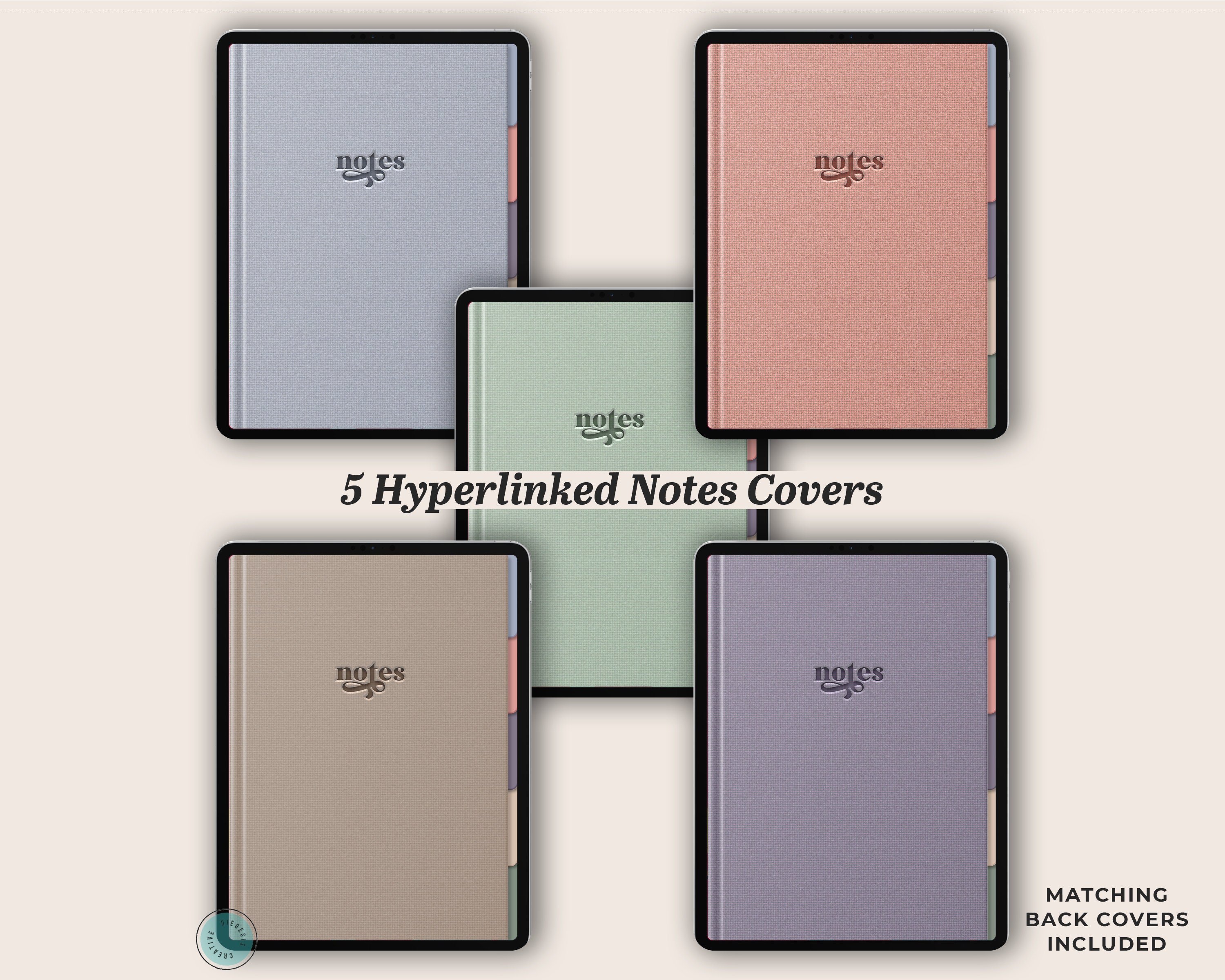 5 Subject Digital Notebook | 5 Paper Styles, 10 Covers & Digital ...