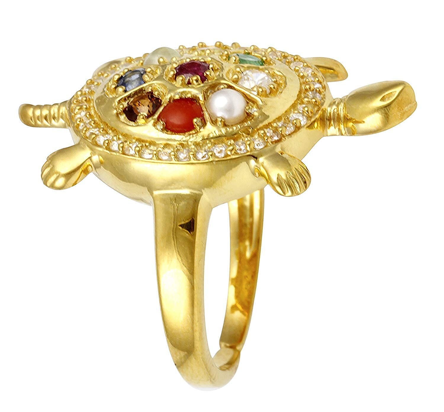 Gold Plated Metal Panchdhatu Tortoise 9 Gemstone-navratan Adjustable ...