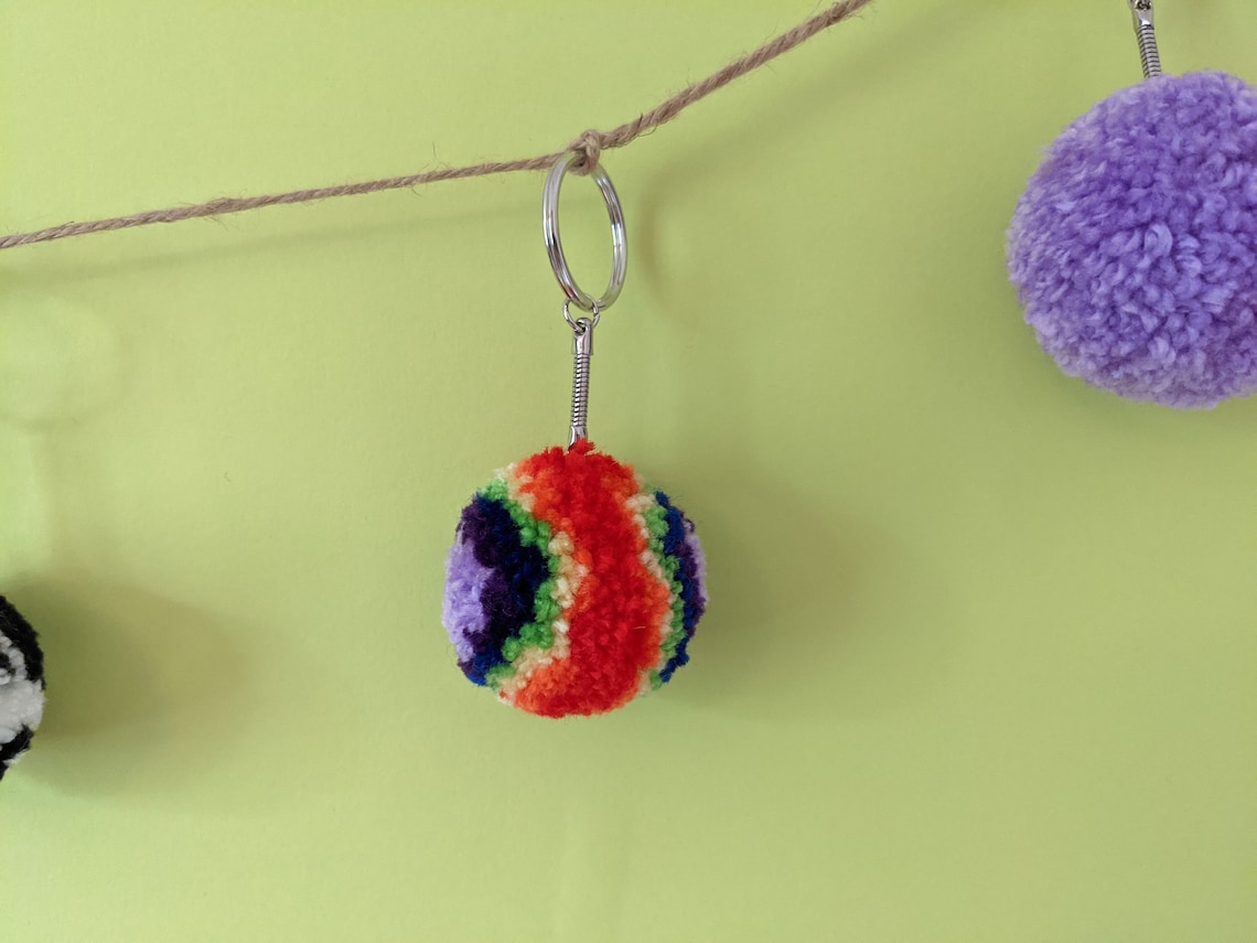 Rainbow Pom Pom Keyring - Etsy