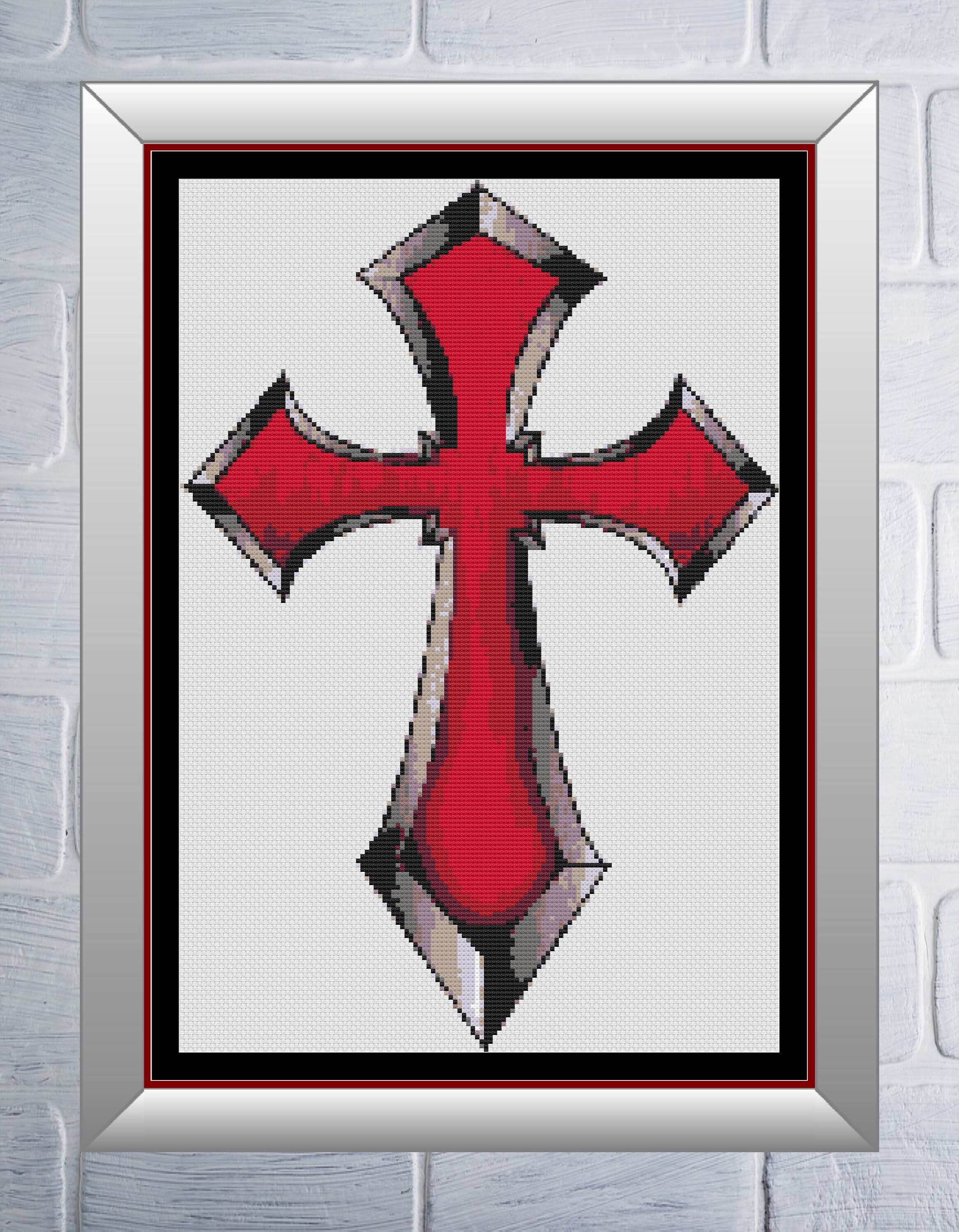 Templar Cross Drawing Cross Stitch Pattern, Red, Black - Etsy
