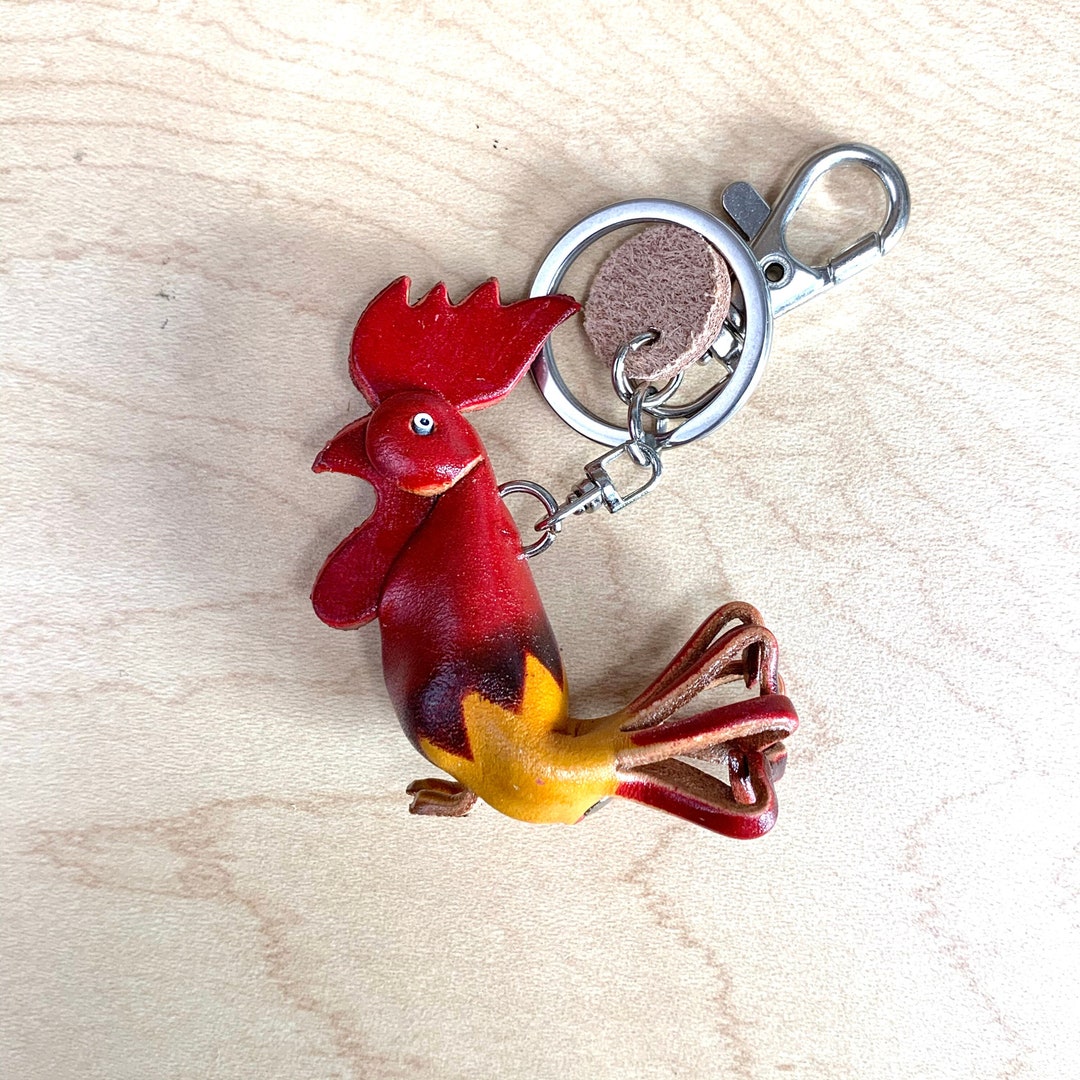 Genuine Leather Rooster Keychain, Handmade Rooster Lover Gift, Bag ...