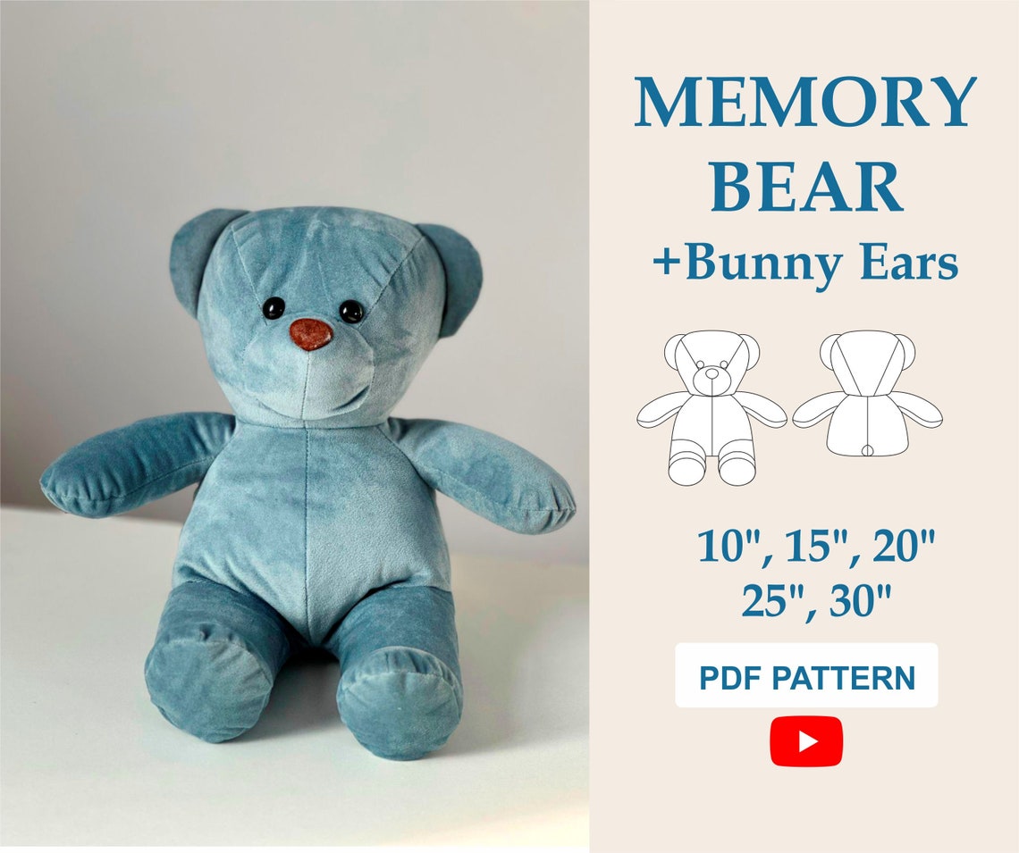 Memory Bear Sewing Pattern PDF + Bunny Ears, Teddy Bear, Keepsake Bear ...