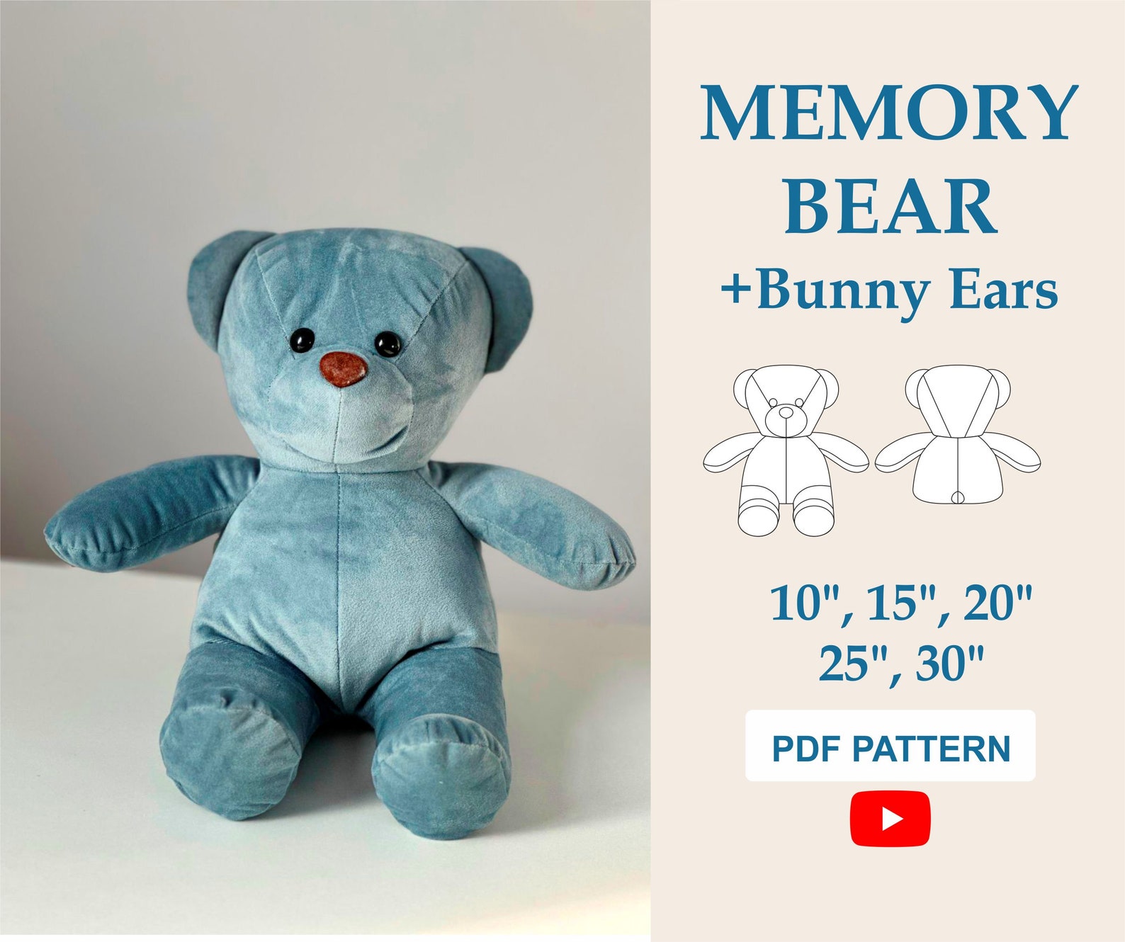 Memory Bear Sewing Pattern PDF + Bunny Ears, Teddy Bear, Keepsake Bear ...