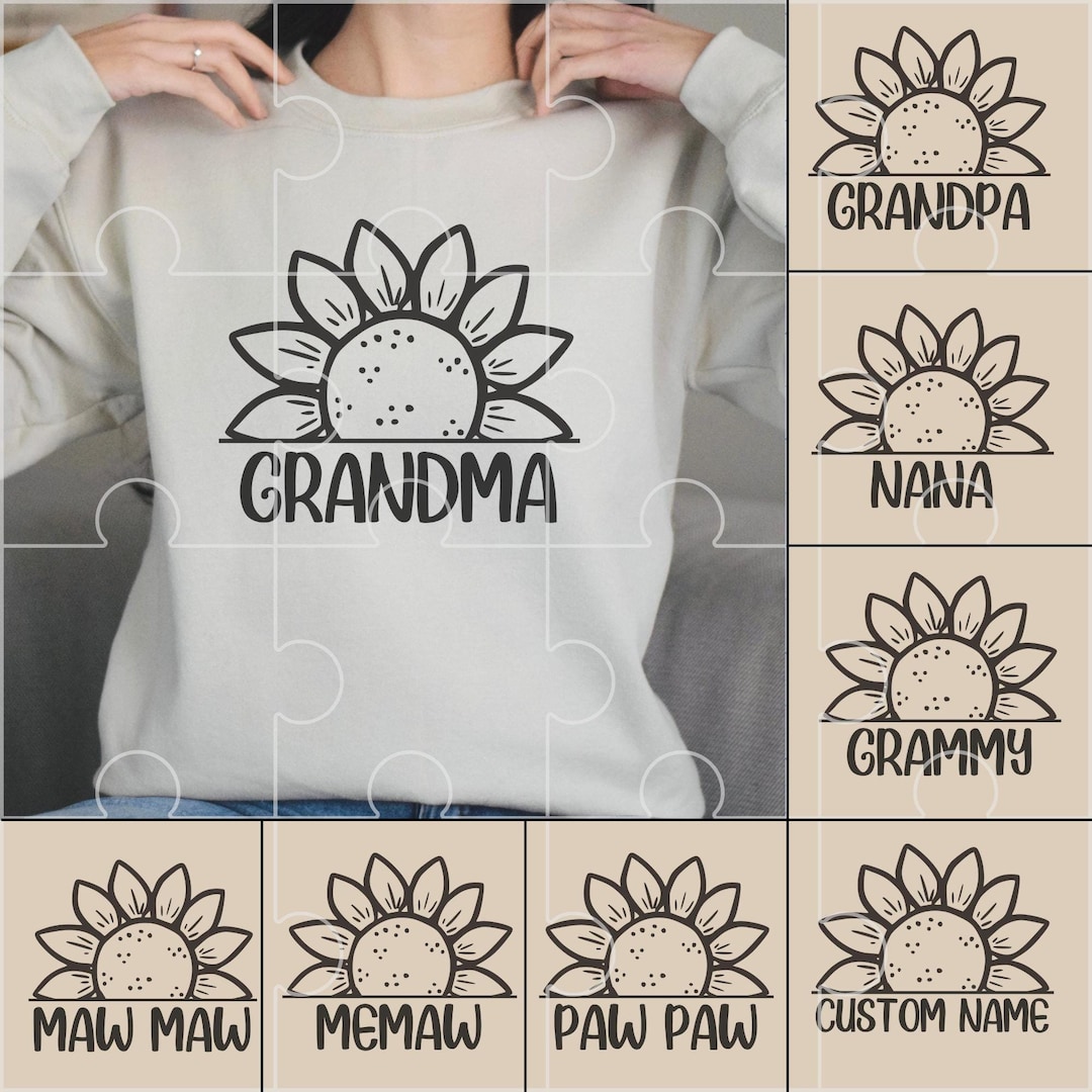 Custom Sunflower Border SVG Personalized Grandma Png Design, Half ...