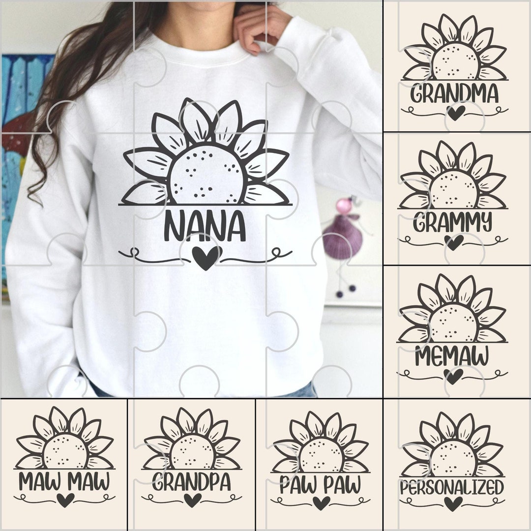 Custom Sunflower Border SVG Personalized Grandma Png Design, Half ...
