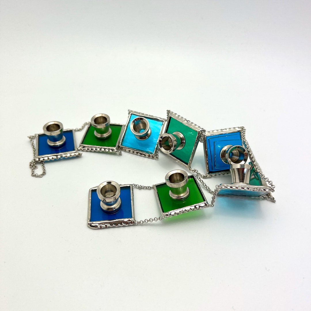Stained Glass Menorah Chain: Modular Hanging Candle Holder - Etsy