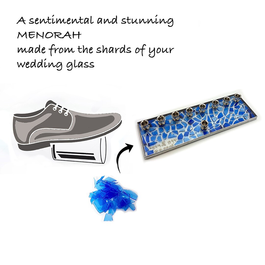 Unique Glass Menorah With Chuppah Glass Shards | Wedding Glass ...