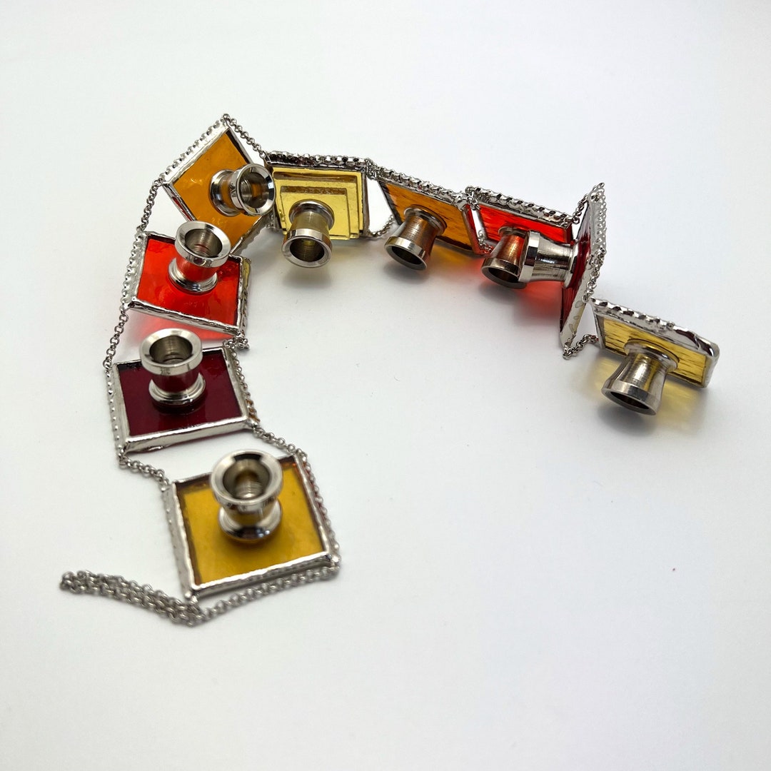Stained Glass Modular Menorah Chain: Autumn Shades, Hanukkah Gift - Etsy