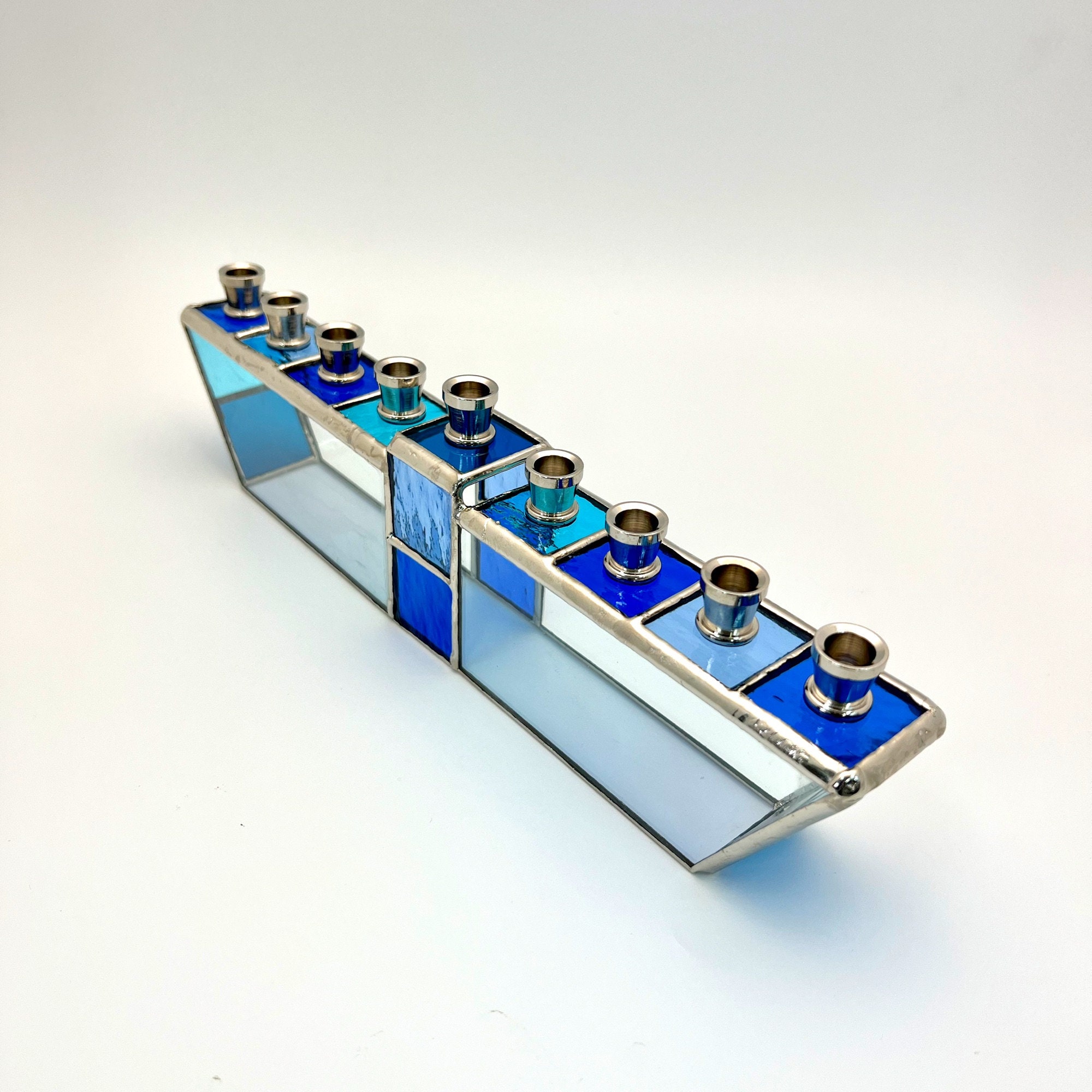 Stained Glass Menorah: Abstract Blue Hanukkah Decor - Etsy