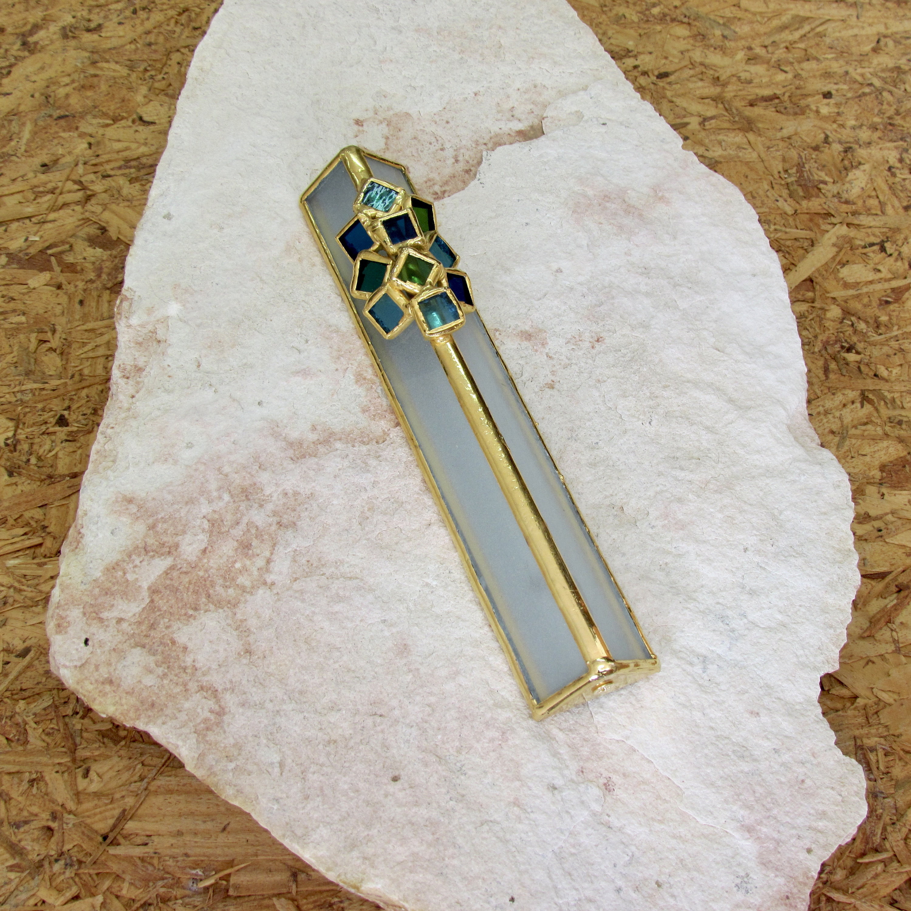Colorful Stained Glass Golden Mezuzah | Etsy