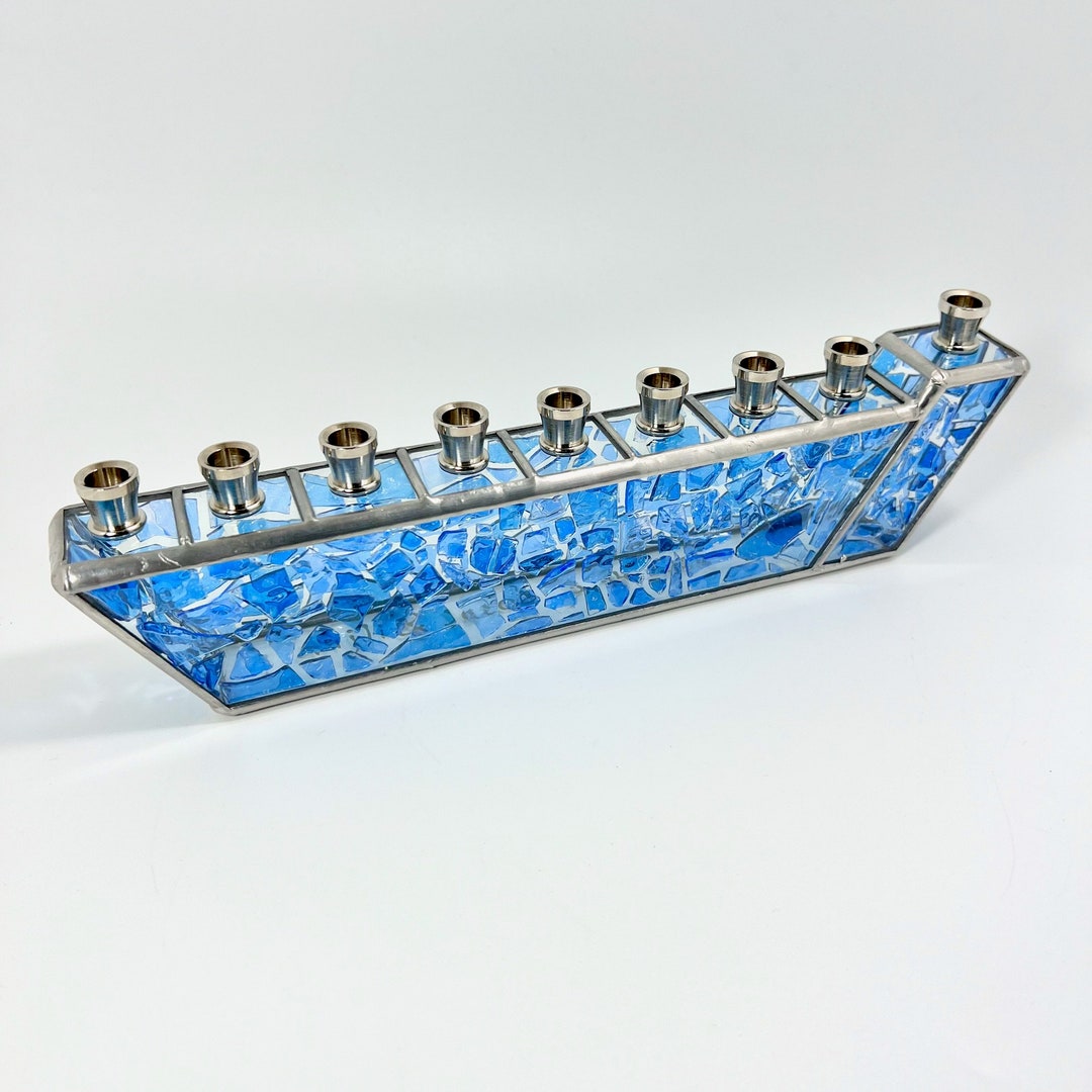 Personalized Chuppah Glass Menorah | Broken Wedding Glass Keepsake ...