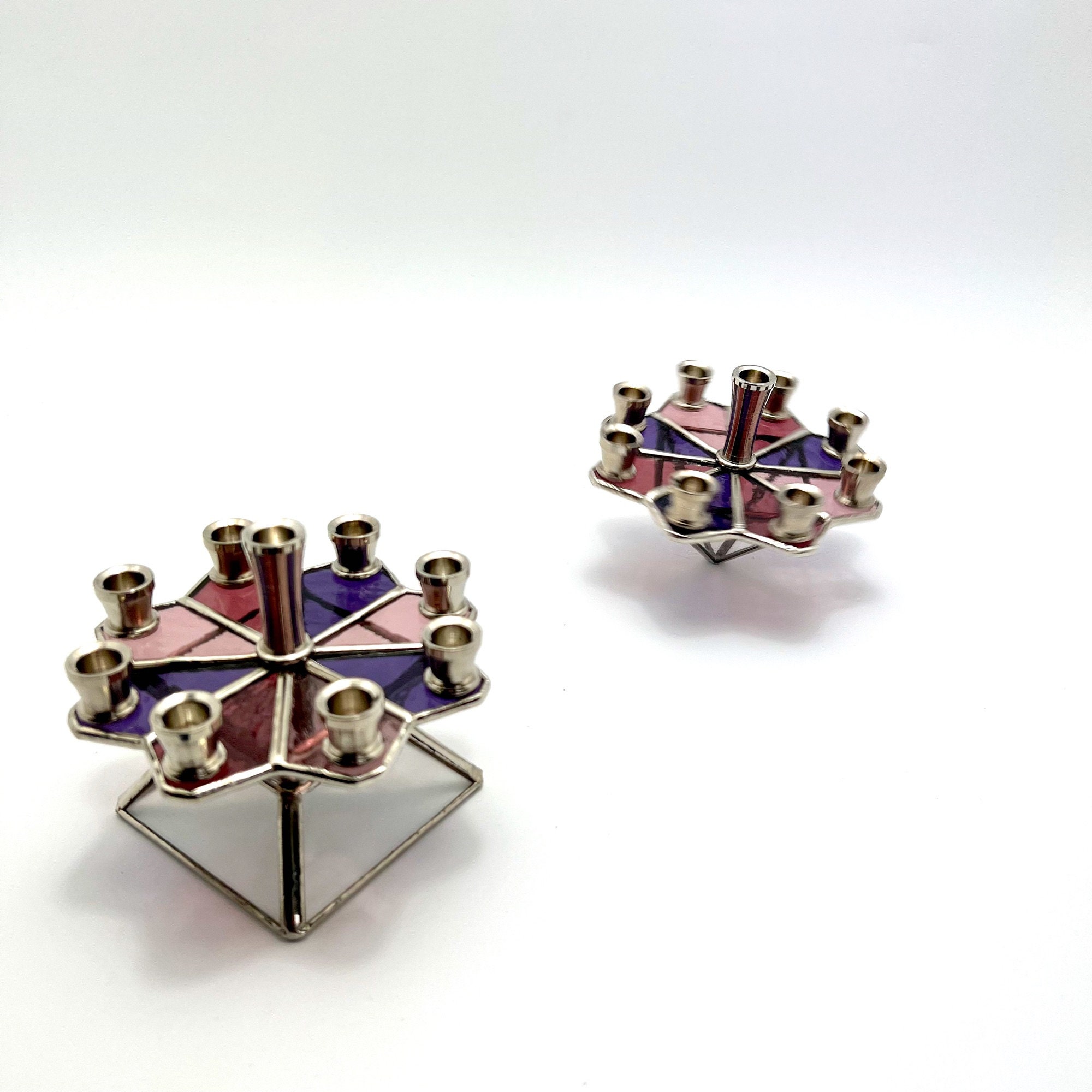 Colorful Stained Glass Menorah Dreidel in Shades of Pink and Purple 2 ...