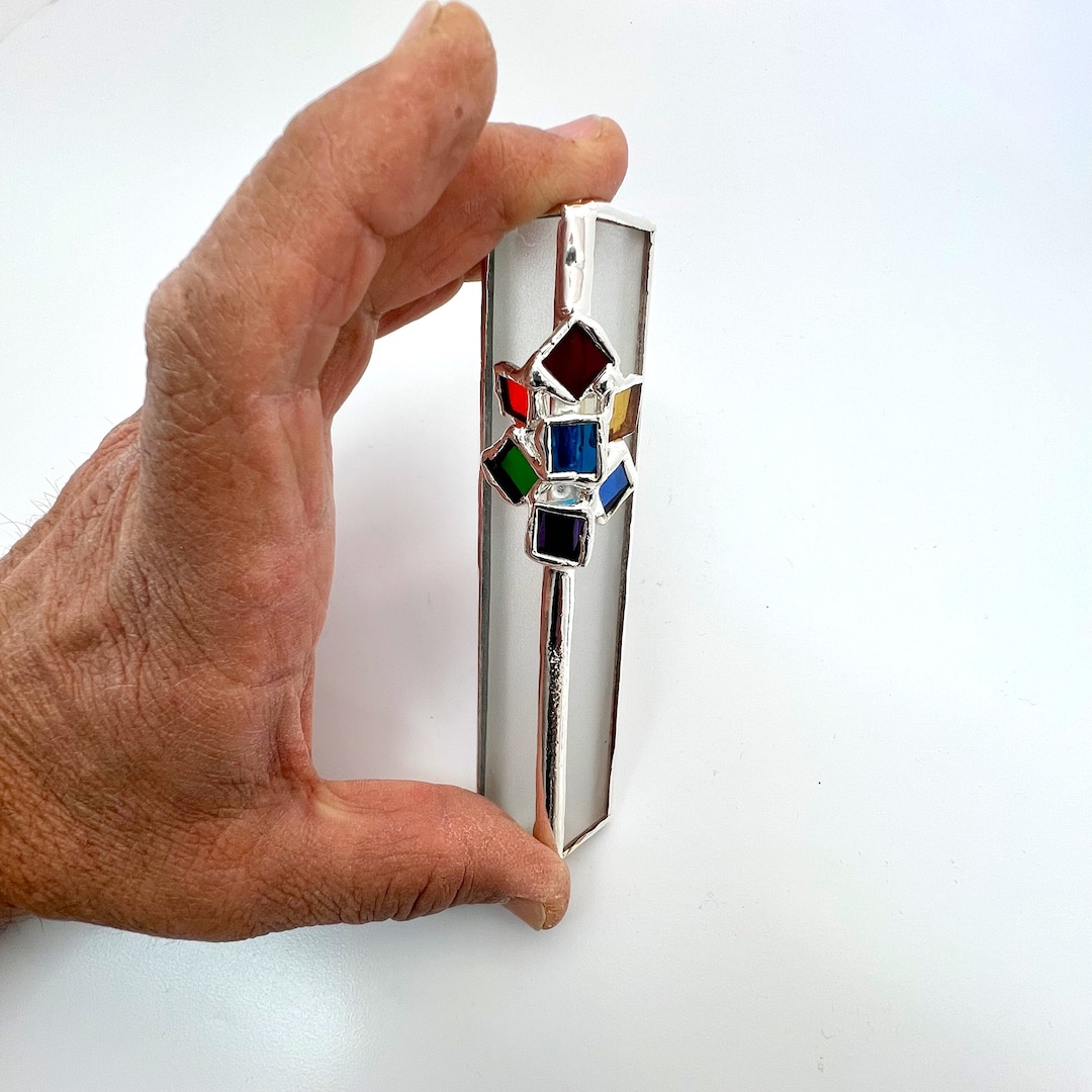 Colorful Stained Glass Silver Mezuzah 2001 S - Etsy