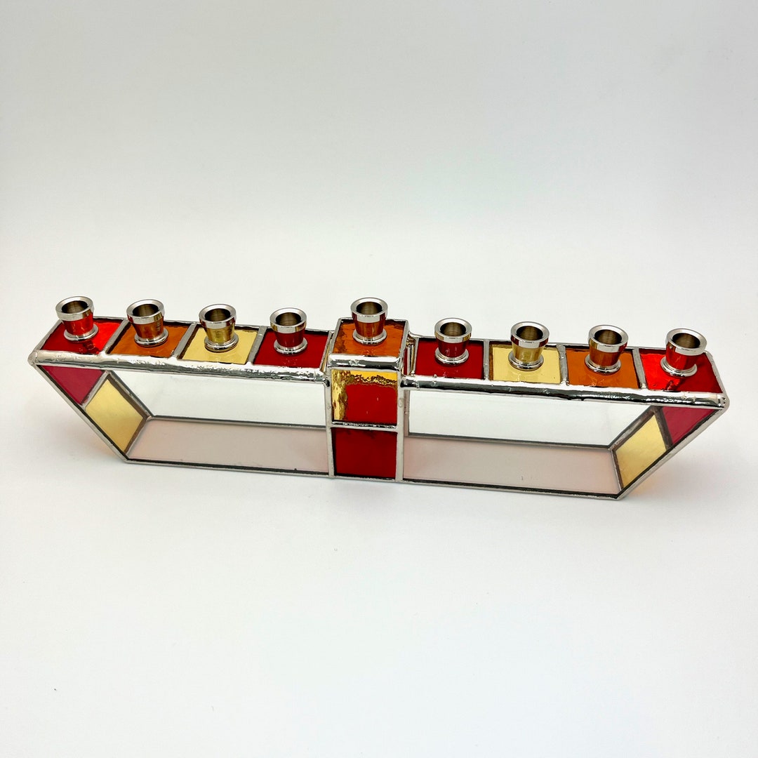 Abstract Stained Glass Menorah | Glass Hanukkah Judaica Gift | Hanukkah ...