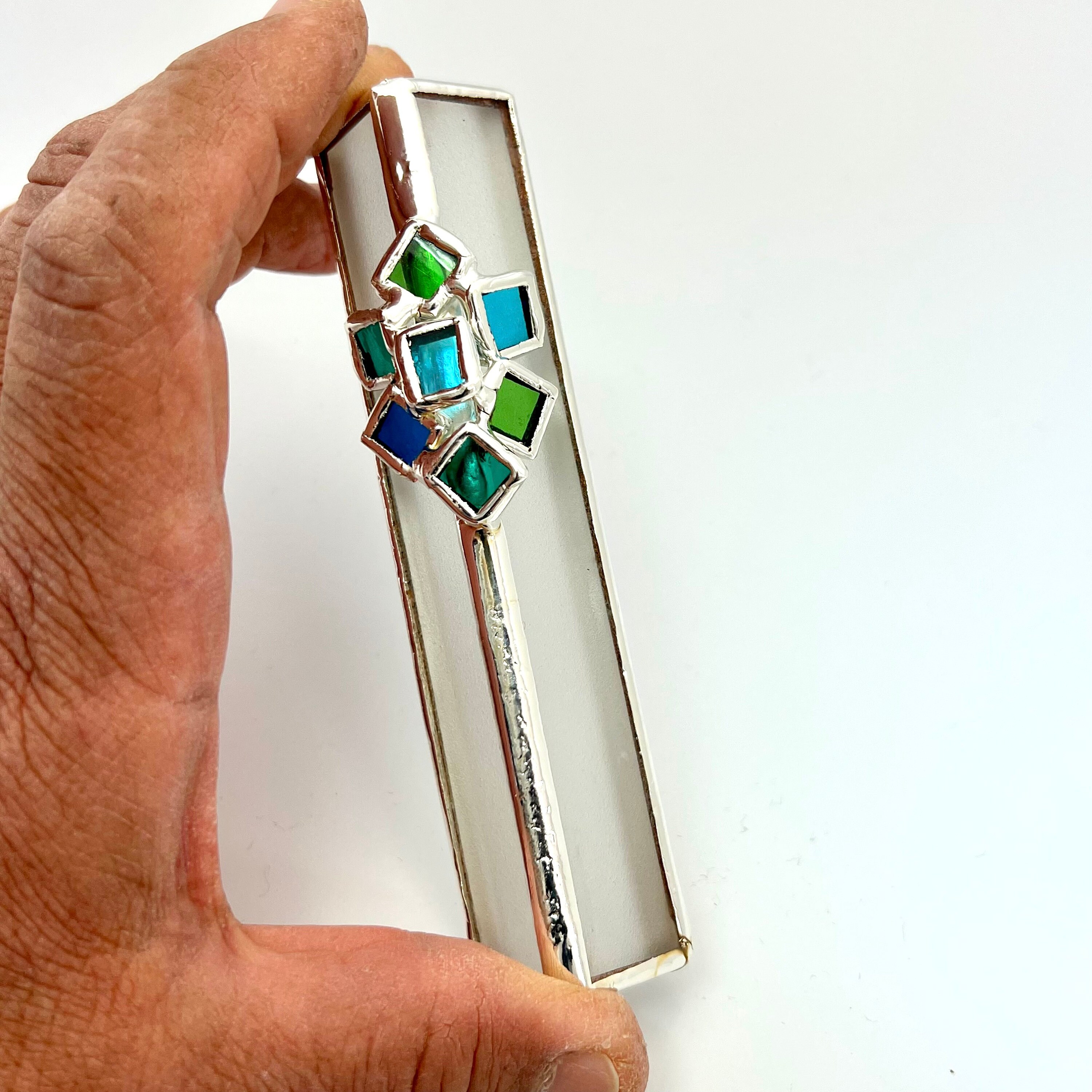 Colorful Stained Glass Silver Mezuzah 2004 S - Etsy