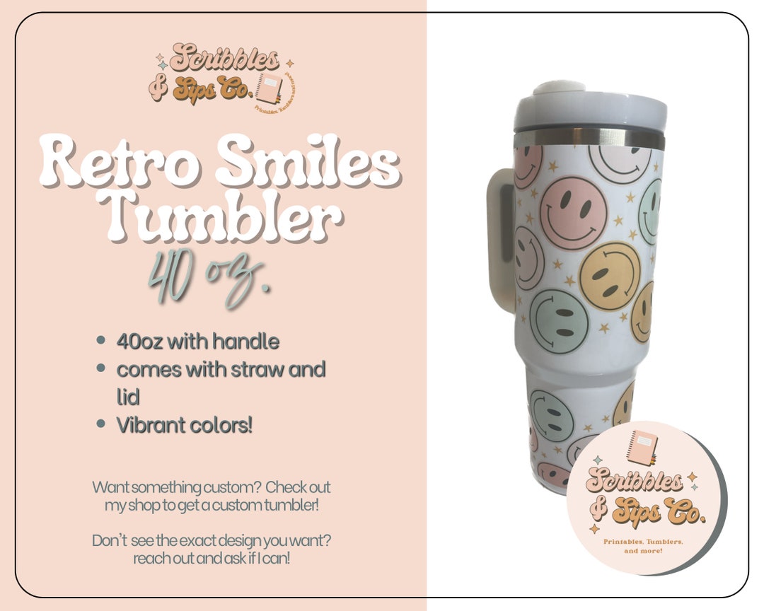40oz Retro Smiles Tumbler With Handle and Straw Colorful - Etsy
