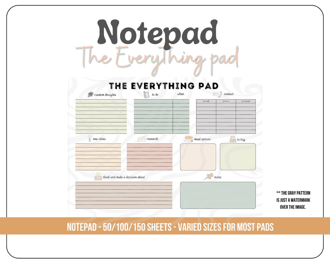 The Everything Notepad 8.5x11in Notepad Brain Dump Notepad for All Your ...